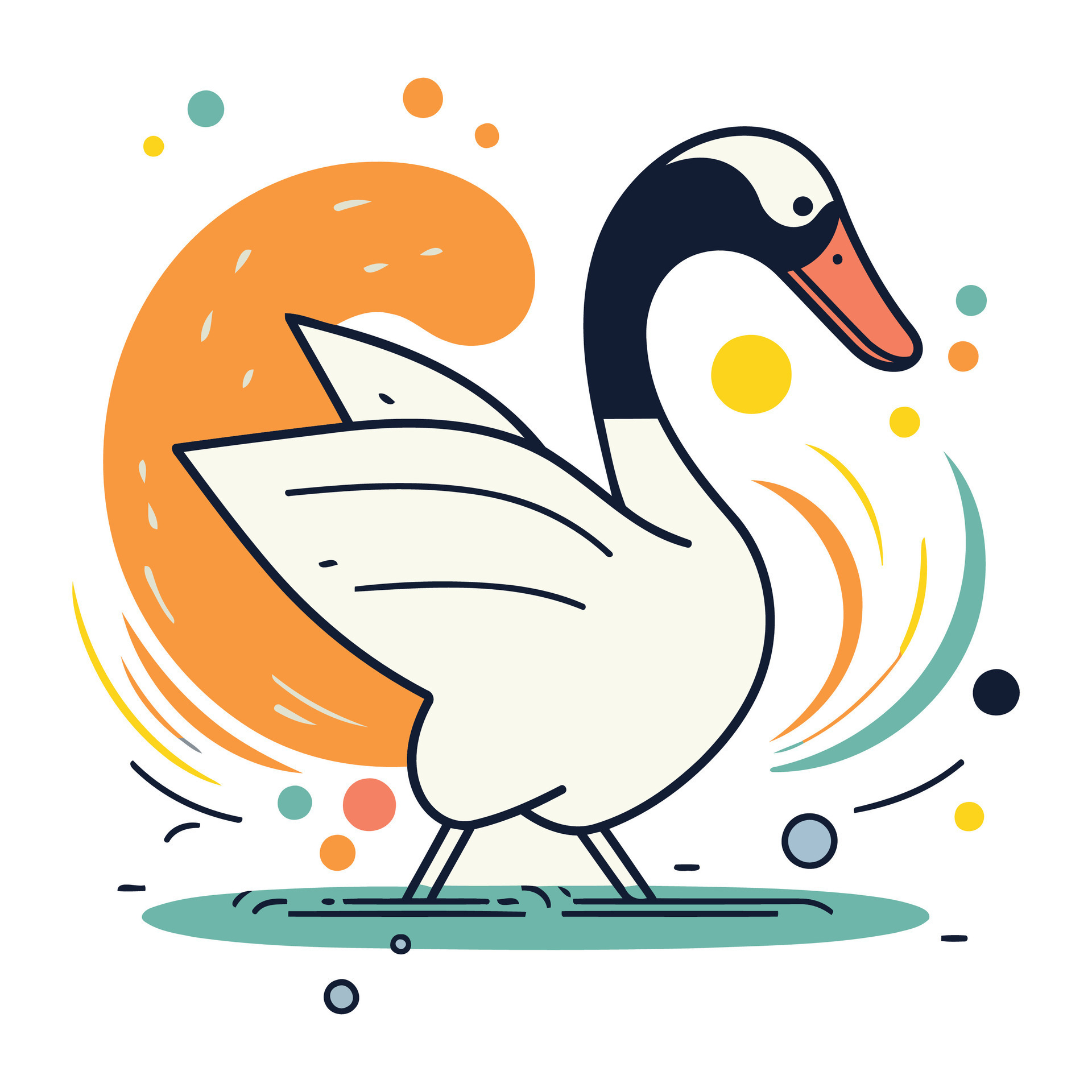Vector illustration of a goose on an abstract background. Linear style ...