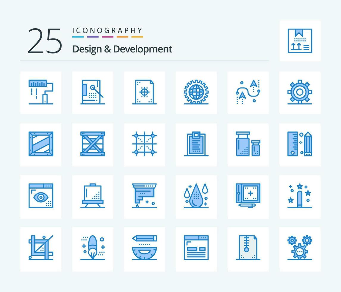 Design Development 25 Blue Color Icon Pack Including Development Coding Development Printing