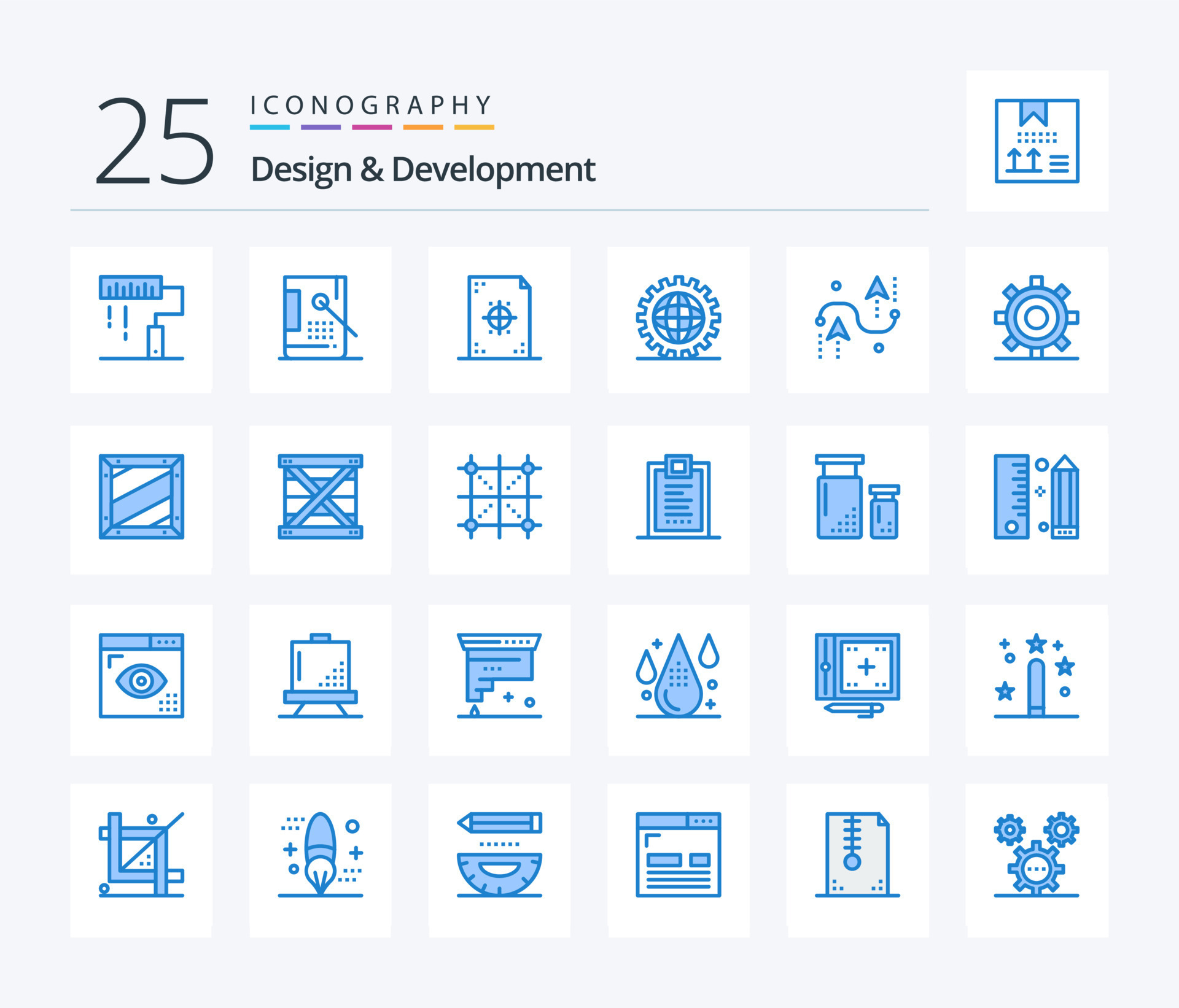 Design Development 25 Blue Color icon pack including development ...