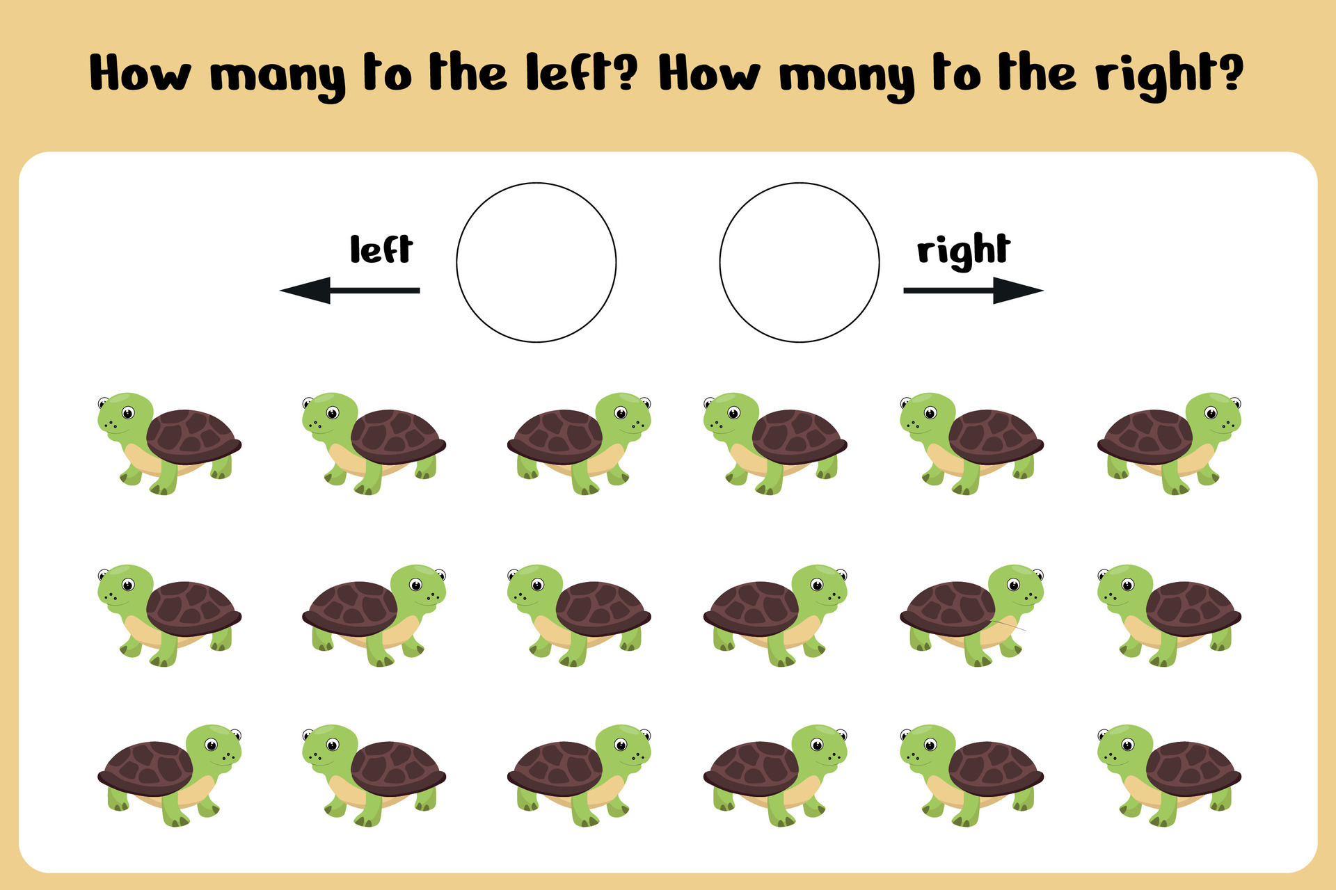 How many left and right turtles. Learning sheet for children to learn ...