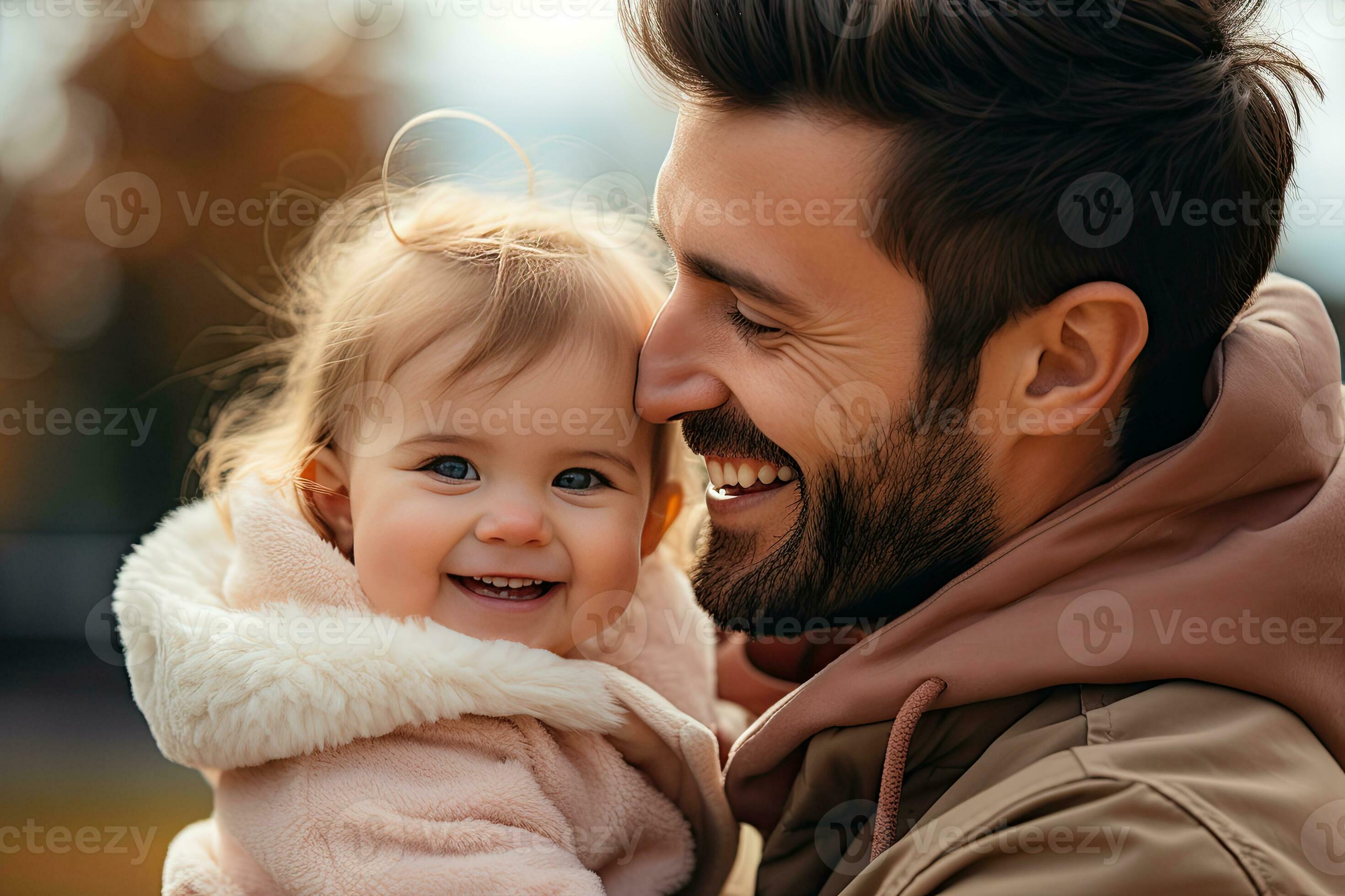 Happy Father And Daughter Hugging And Smiling While Spending Time
