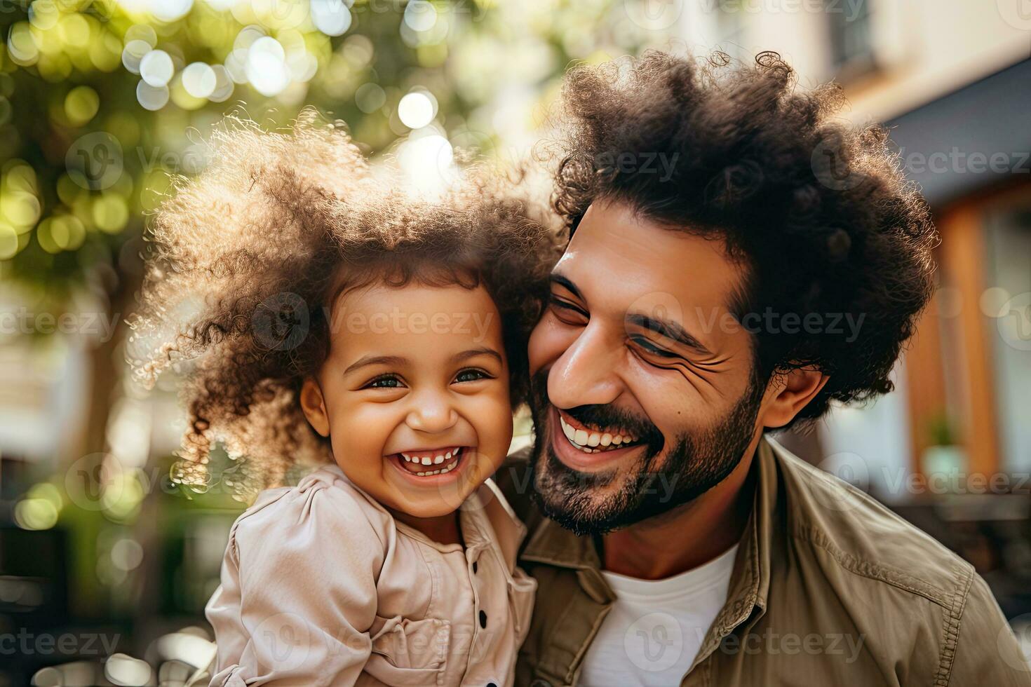 Happy Father And Daughter Hugging And Smiling While Spending Time