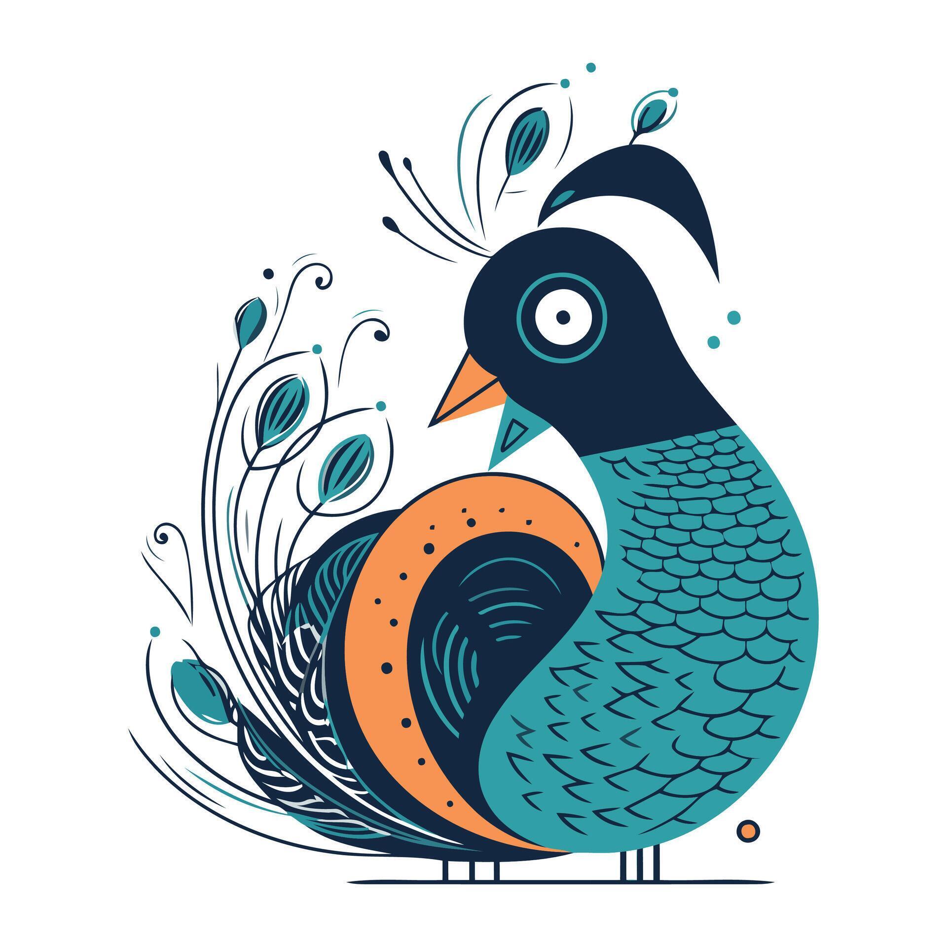 Peacock Hand Drawn Vector Illustration Isolated On White Background