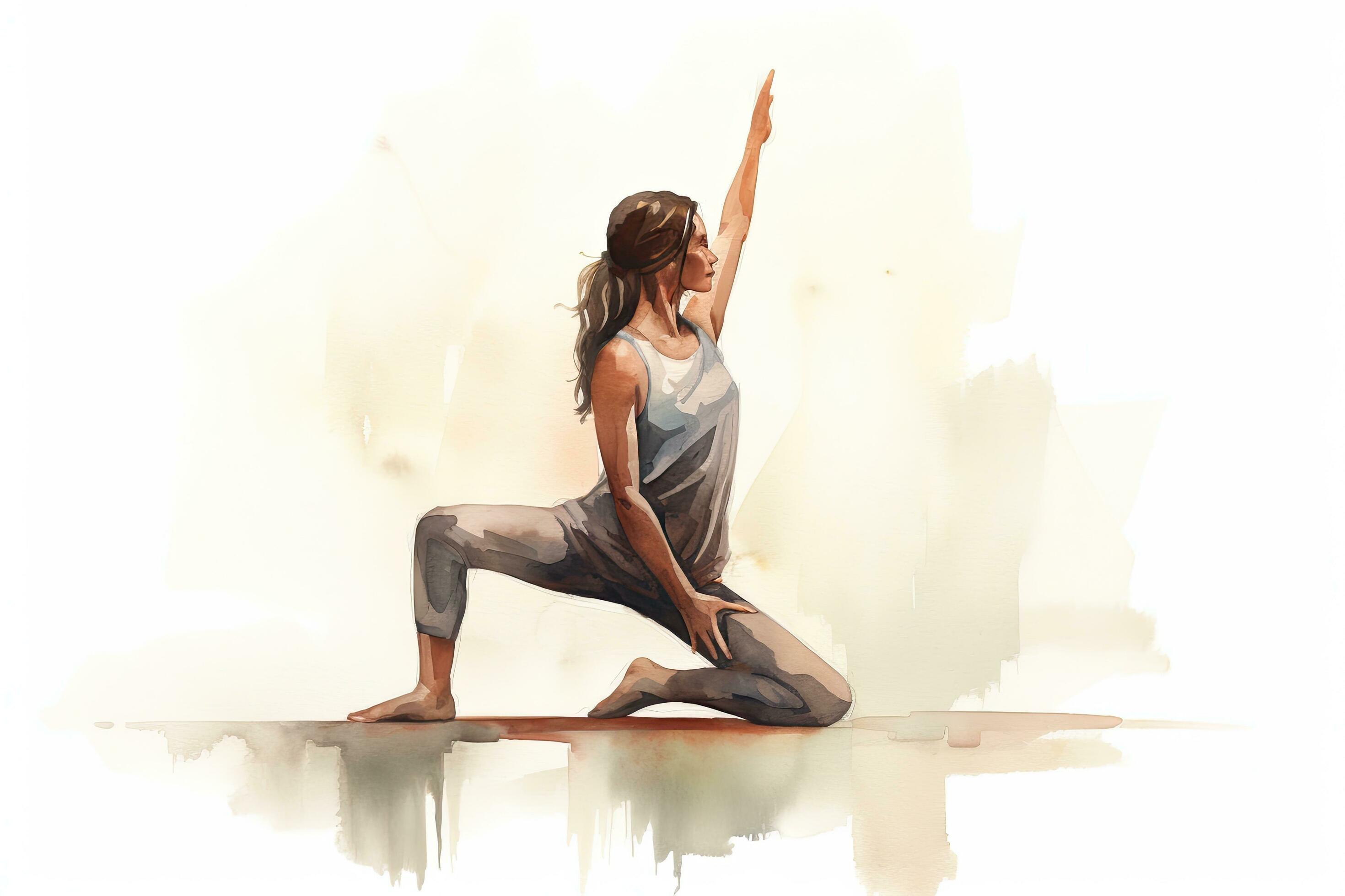 Young woman practicing yoga asana Virabhadrasana Dandasana, Young woman practicing yoga in the ...