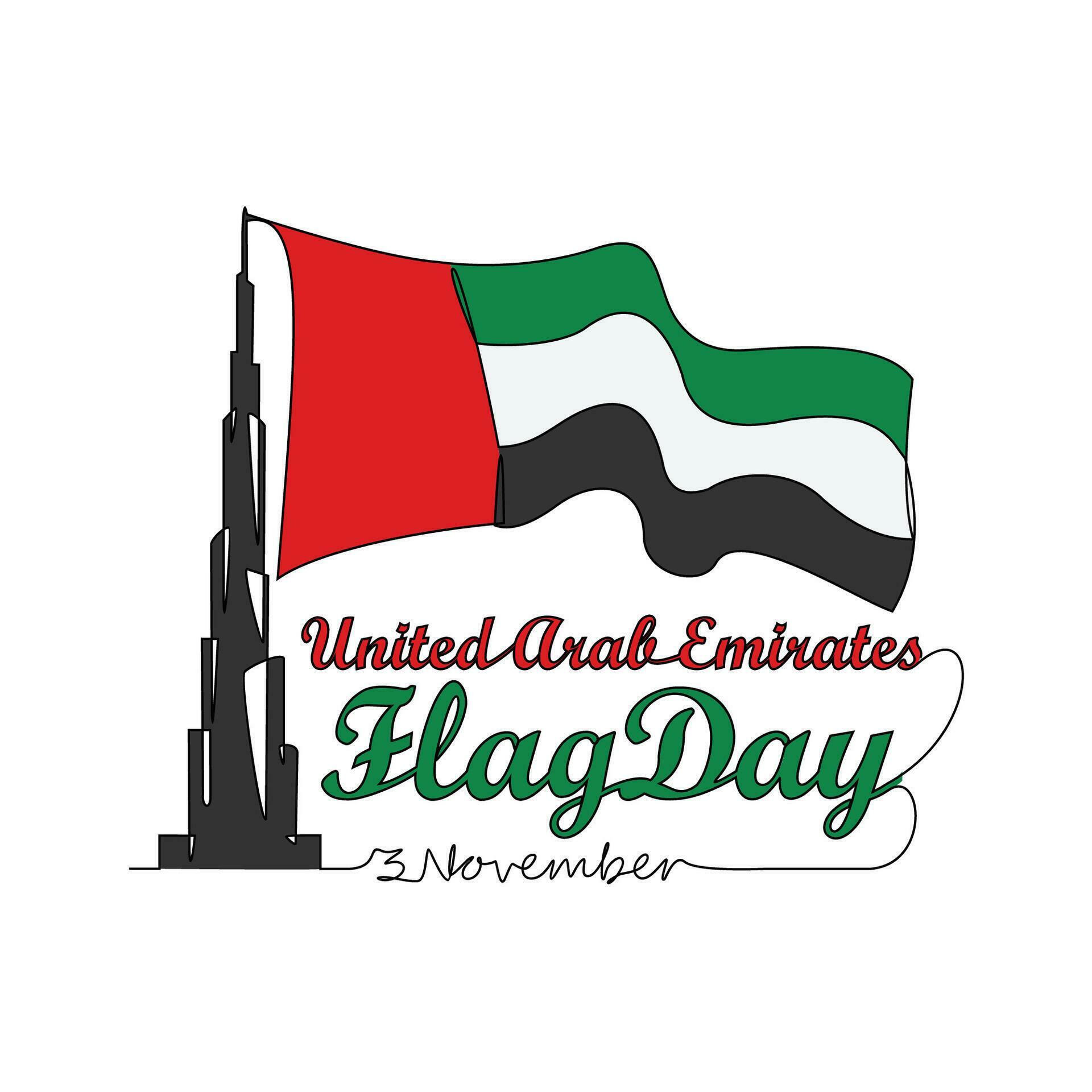 One continuous line drawing of UAE Flag Days on November 3rd. UAE Flag ...