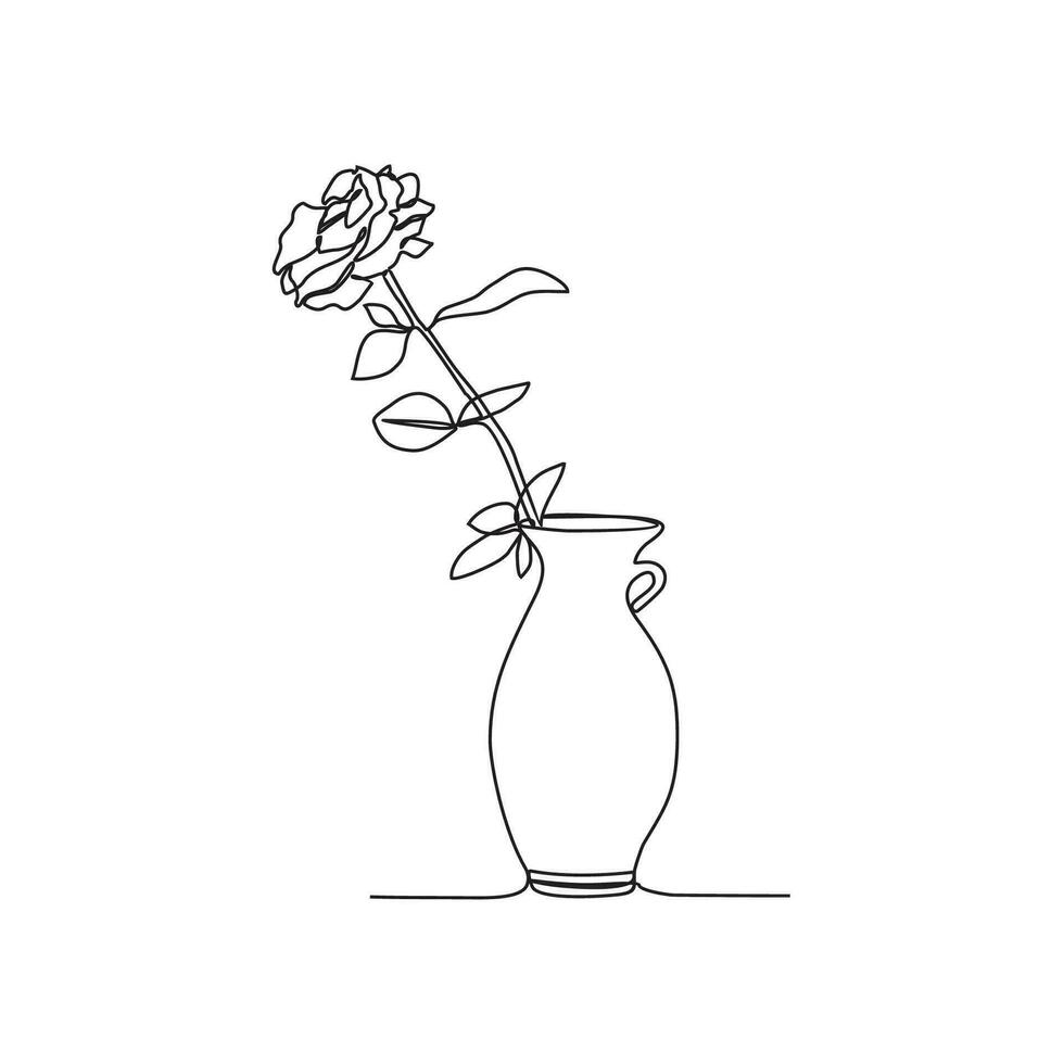 One continuous line drawing of a beautiful flower. A rose in simple linear style vector ...