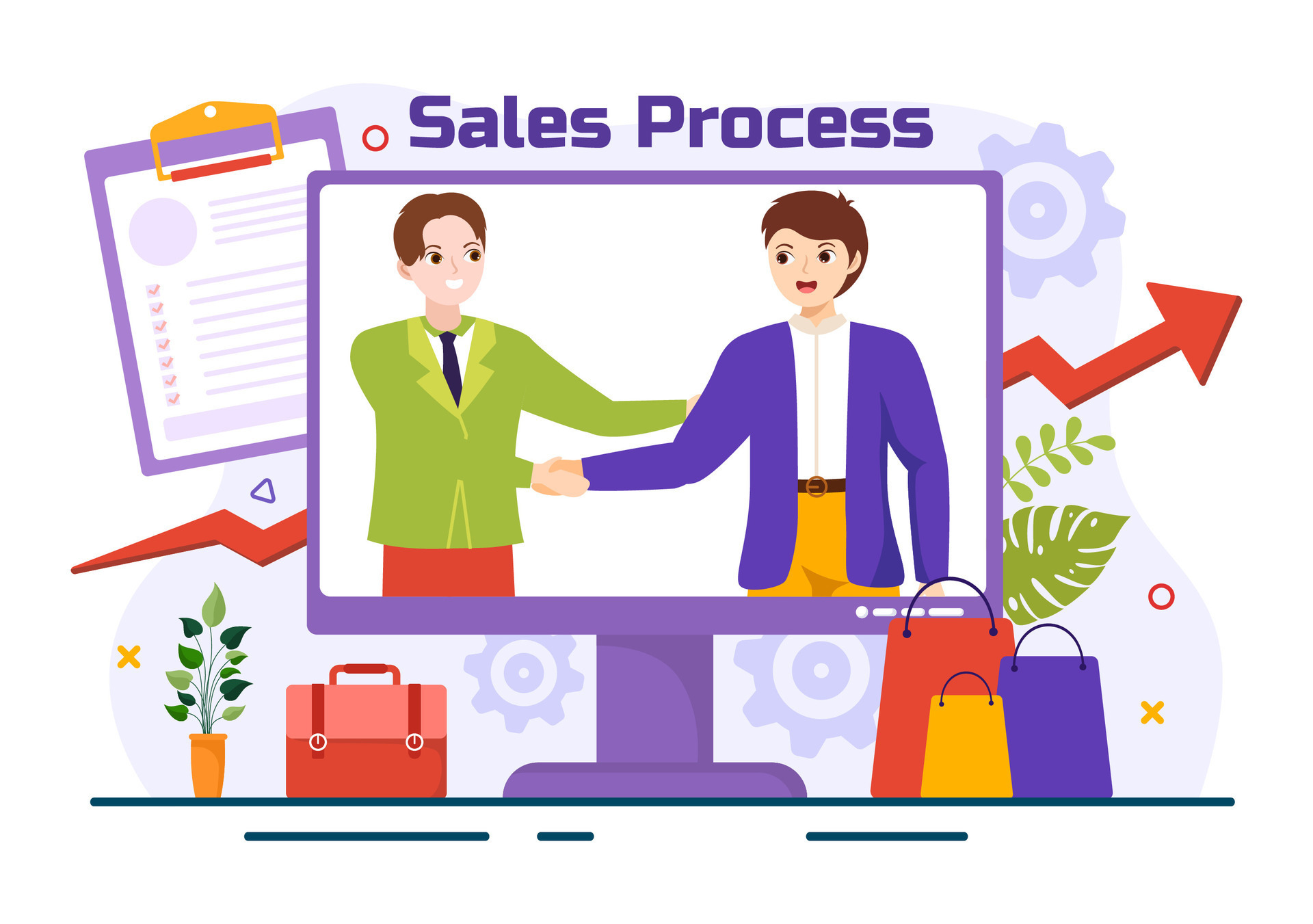 Sales Process Vector Illustration with Steps of Communication for ...