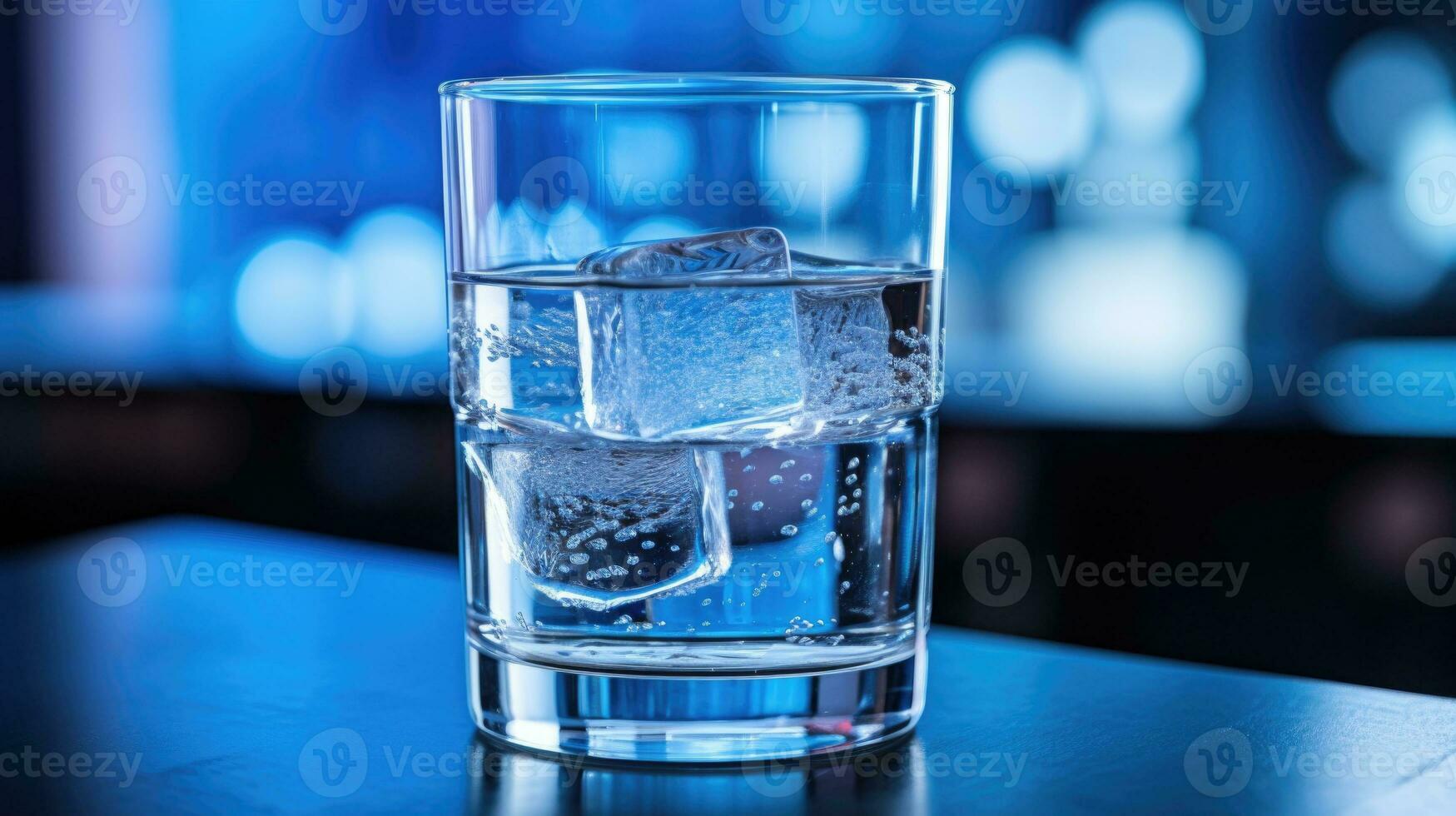 Glass of water with ice cubes on bar counter in night club. ai generated 33291748 Stock Photo at ...
