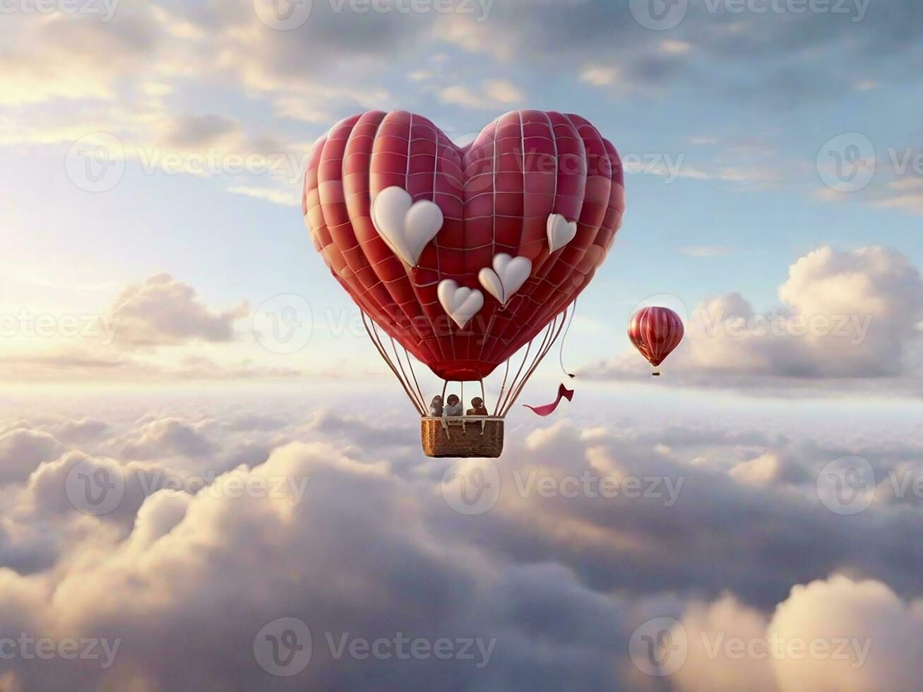 heart shaped hot air balloon valentine's day background. generative ai ... heart shaped hot air balloon valentine's day background. generative ai ...