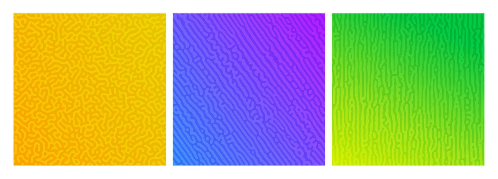 Set Of Three Colorful Turing Reaction Gradient Backgrounds Abstract Diffusion Pattern With