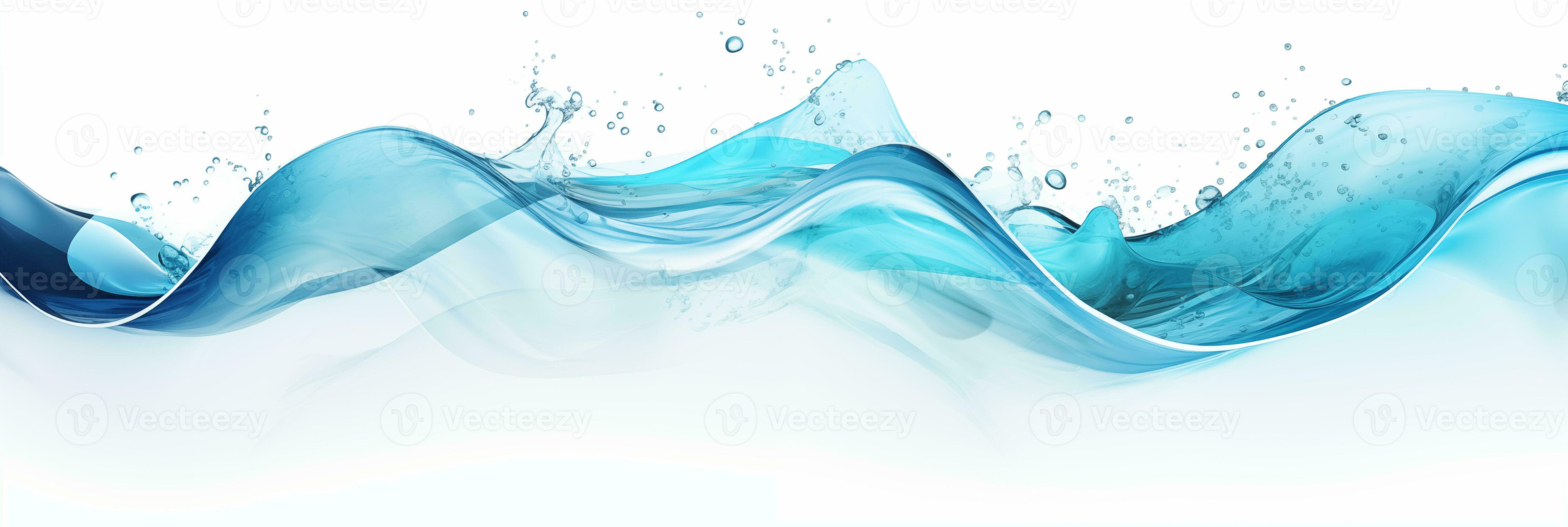 Horizontal water banner with wave effect, 3.1 resolution, blue color, water drops, space for ...