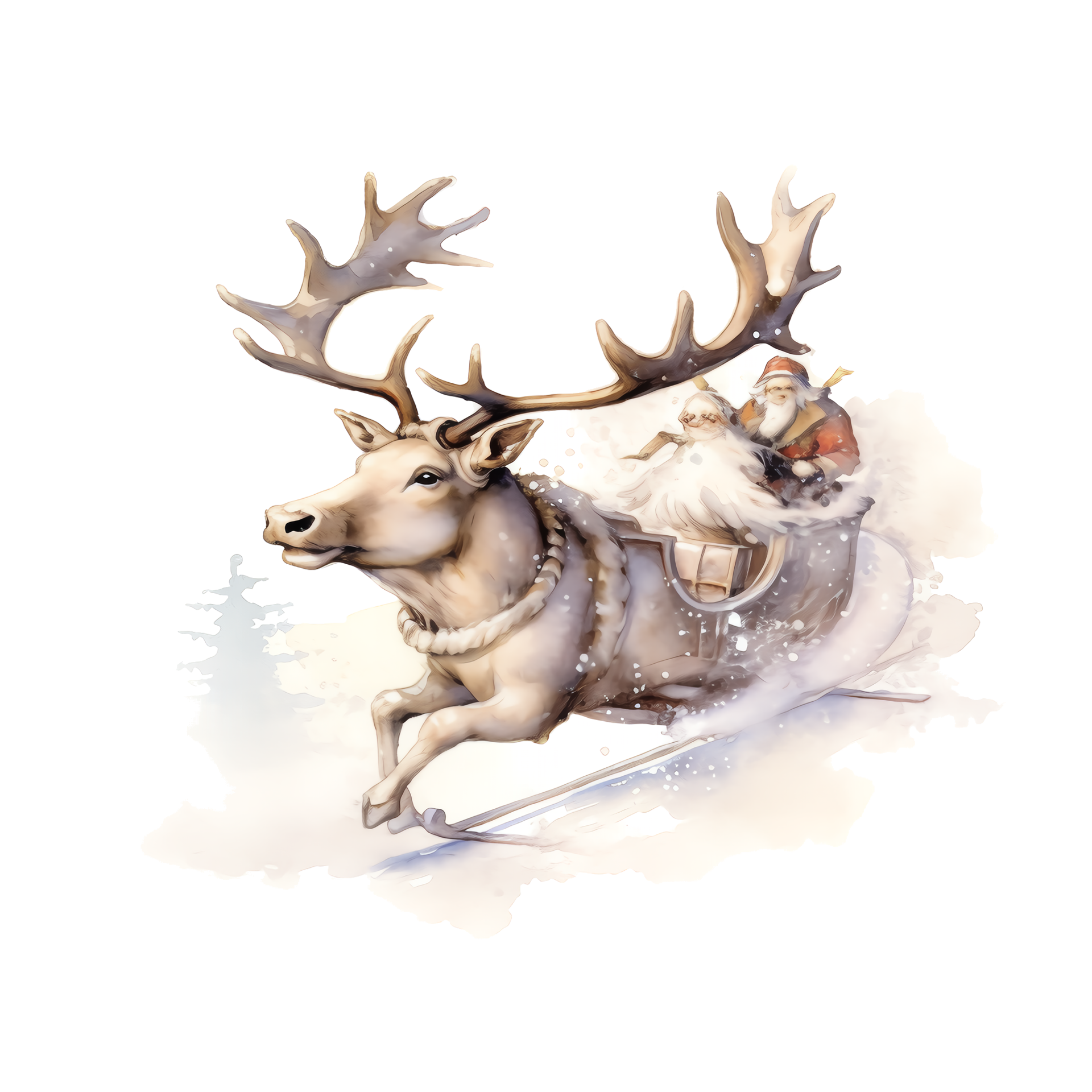 Watercolor Christmas Deer With Sled Sublimation 33335849 Png