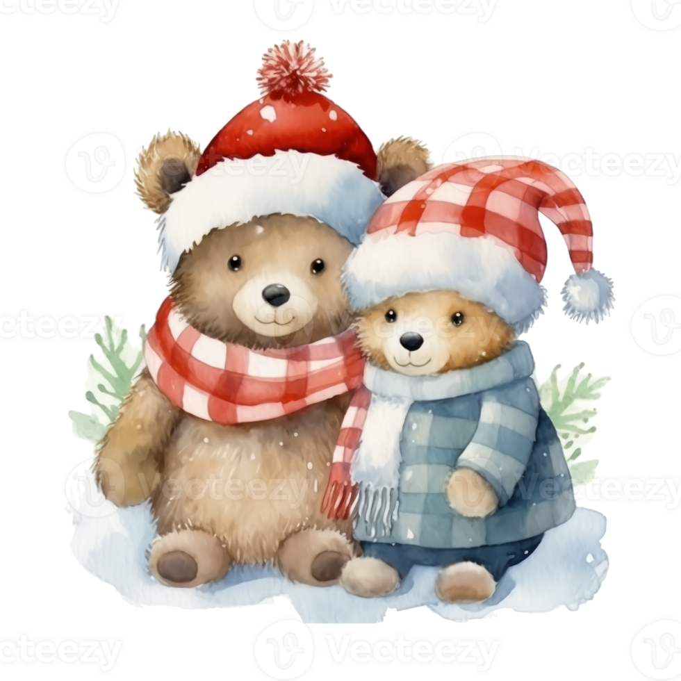 Cute Christmas watercolor teddy bear in a hat and scarf. 33335858 PNG