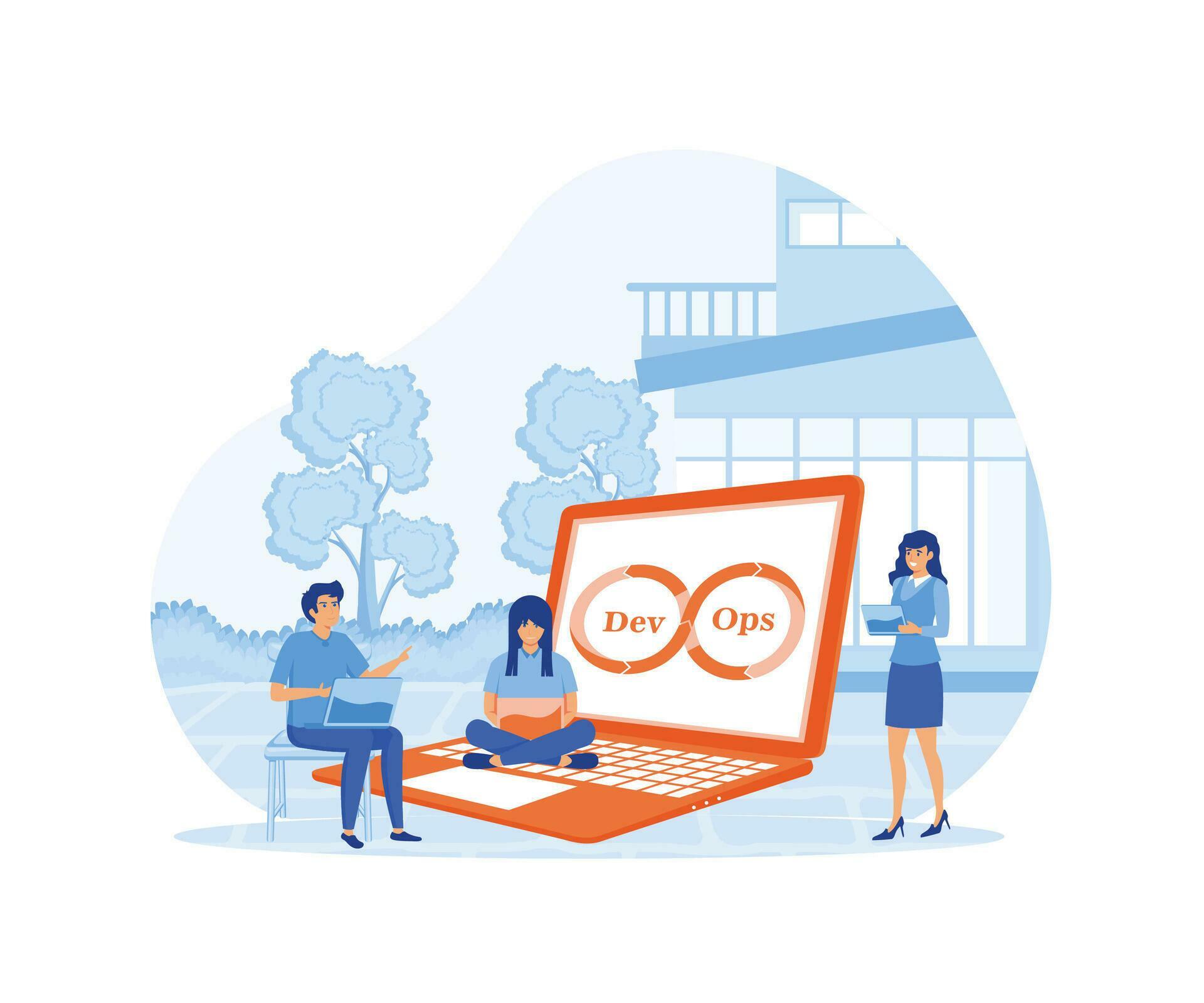 technical support teams working together to build an engineering system. flat vector modern ...