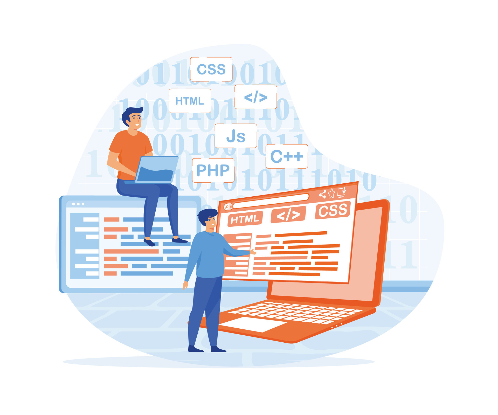 Tiny People Programmer Or Developer Create Code Programming Language Flat Vector Modern