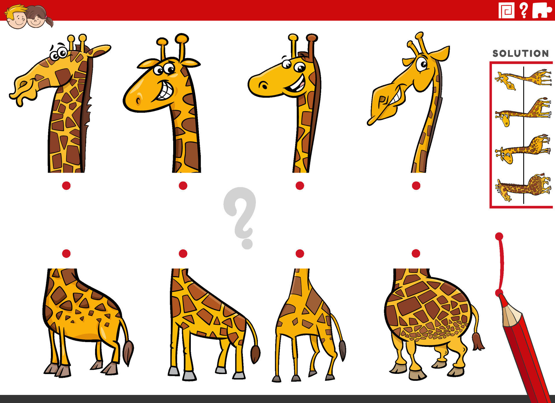 match halves activity with cartoon giraffes pictures 33349279 Vector ...
