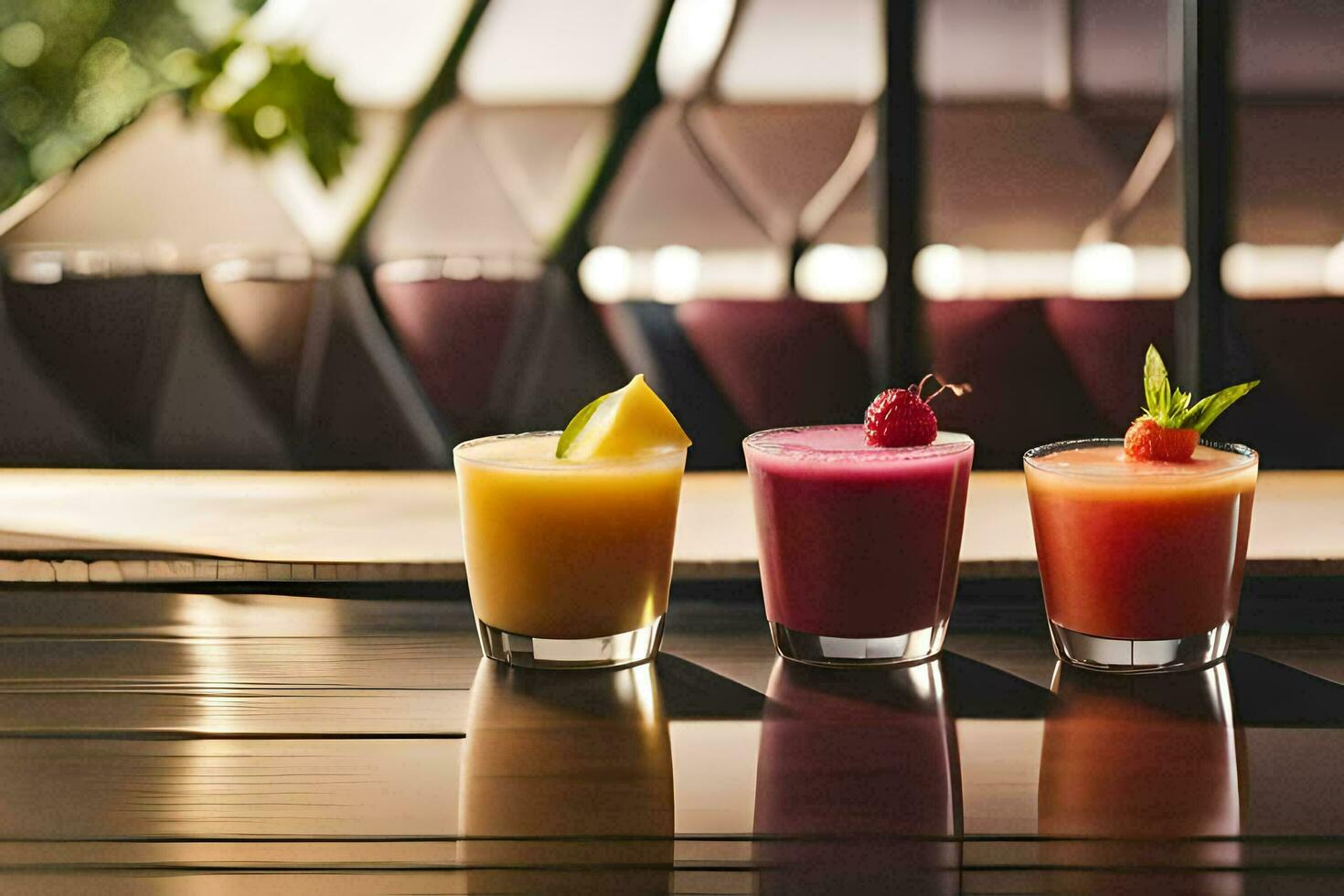 three different types of smoothies are sitting on a table. AI-Generated 33405526 Stock Photo at ...