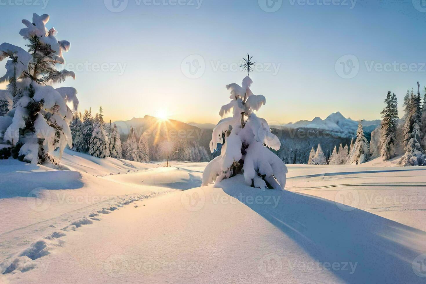 photo wallpaper the sky, snow, trees, mountains, sun, trees, trees ...