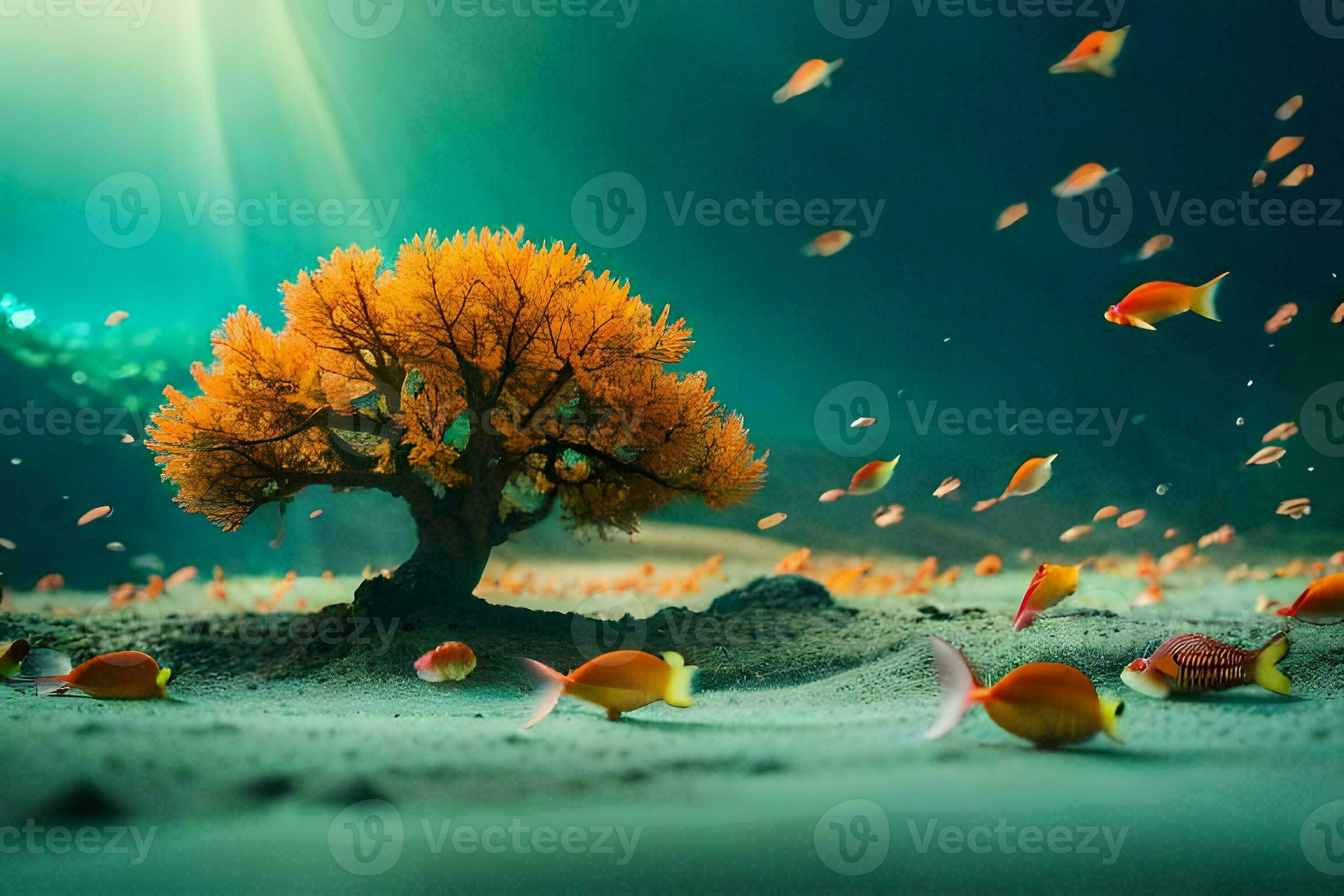 photo wallpaper the sky, sea, fish, tree, coral, tree, fish, tree,. AI-Generated 33456465 Stock ...