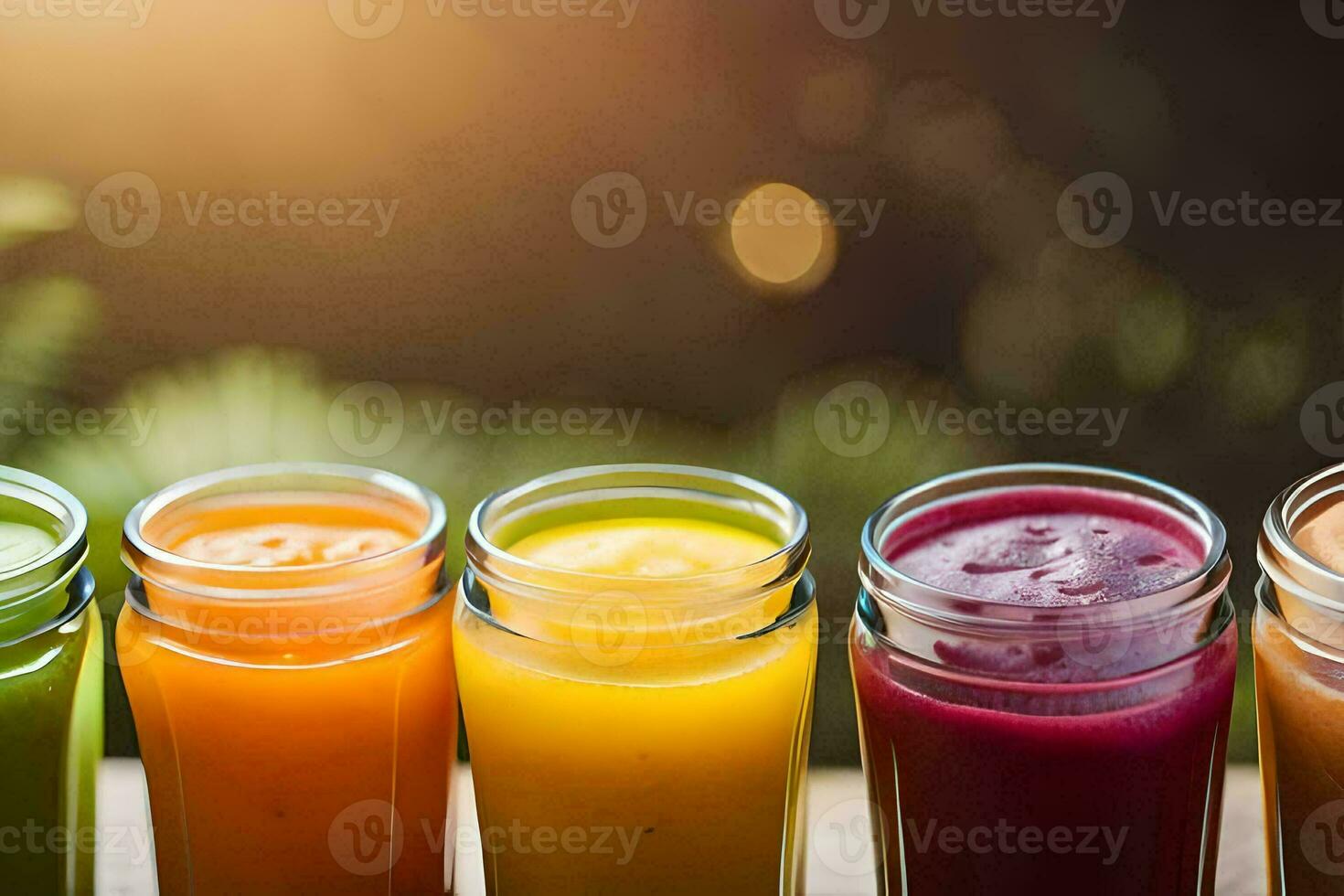five different types of smoothies in jars. AI-Generated 33467644 Stock Photo at Vecteezy