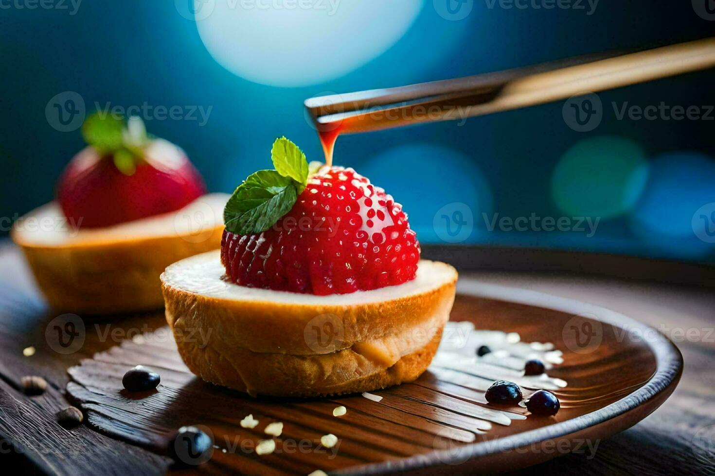 a strawberry on a plate with chopsticks. AI-Generated 33468322 Stock Photo at Vecteezy