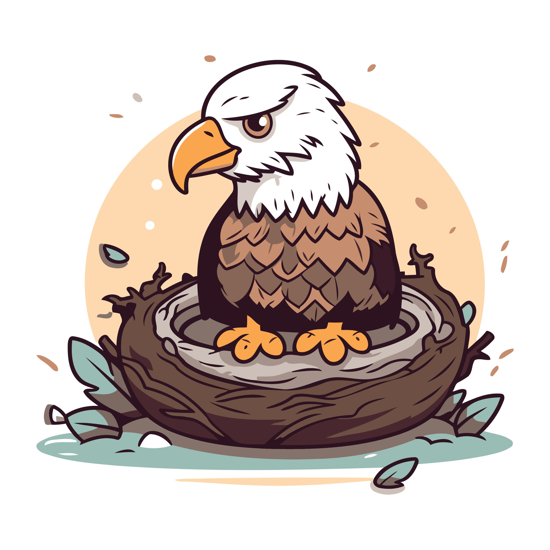 Bald eagle sitting in the nest. Vector illustration in cartoon style. 33481889 Vector Art at ...