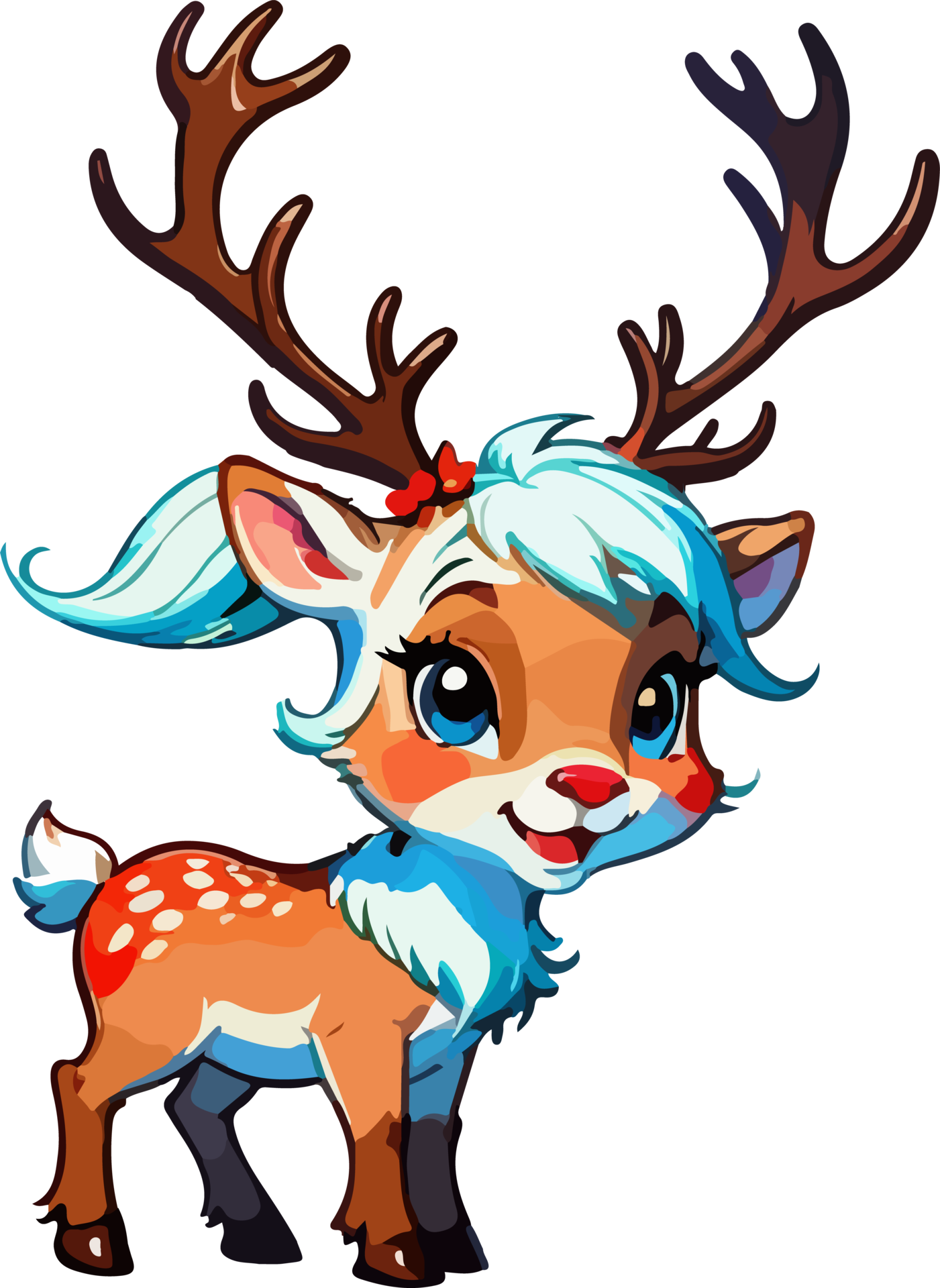 Cute Christmas Reindeer Cartoon Sticker Ai Generative 33487241 Png