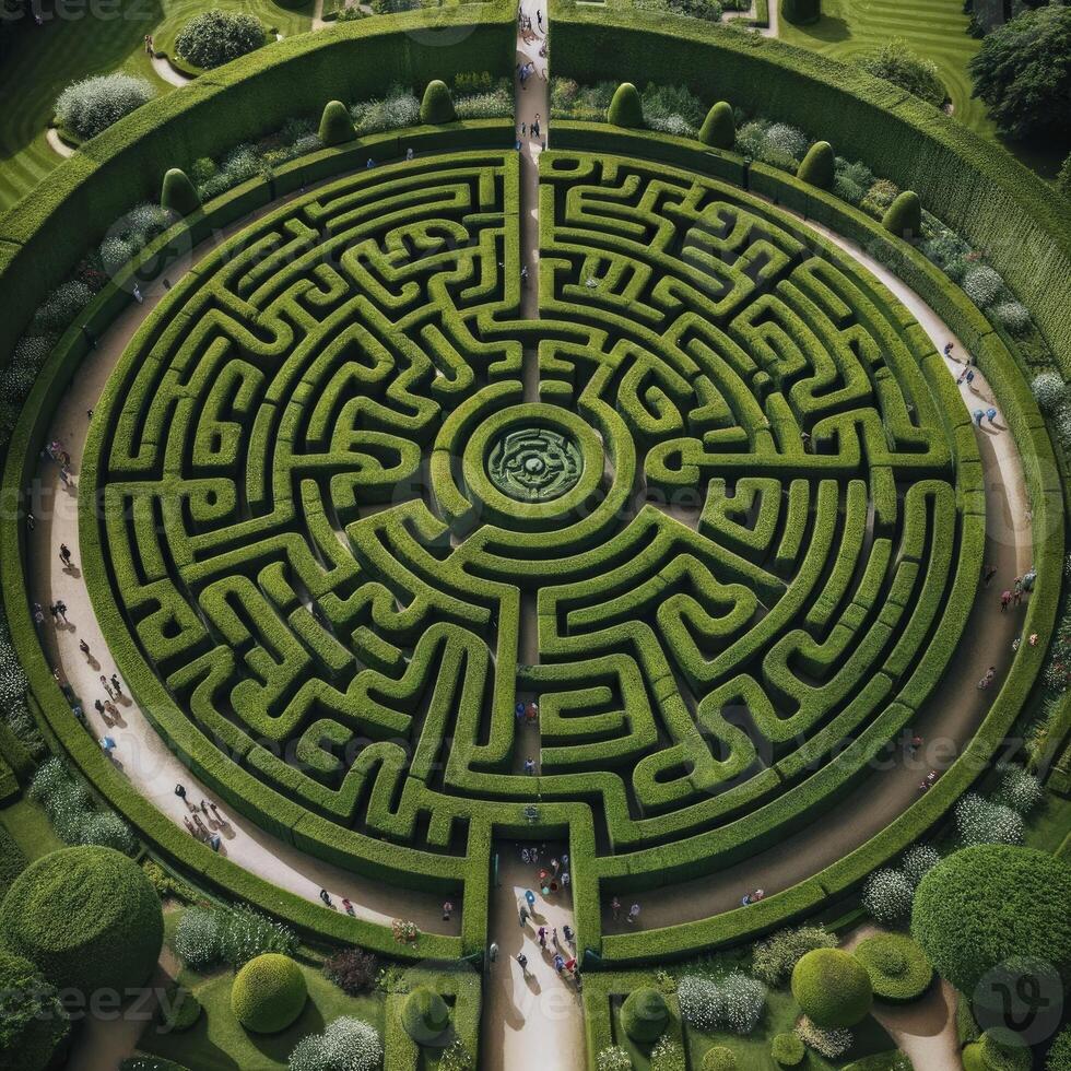 A fantastical 3D maze with glowing neon walls and floating platforms ...