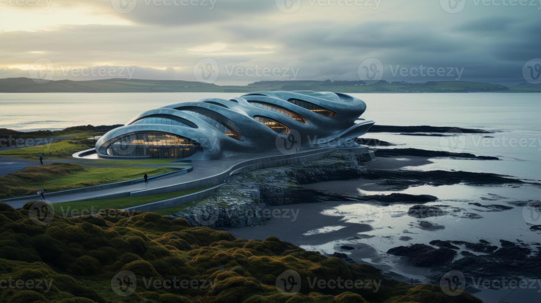 Organic biomorphic forms architecture by the seaside, ai generative ...