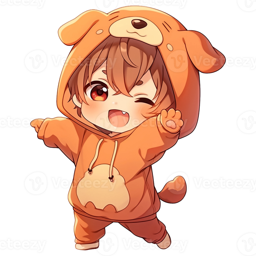 Cute Chibi Boy Wearing A Dog Hoodie AI Generative 33494228 PNG
