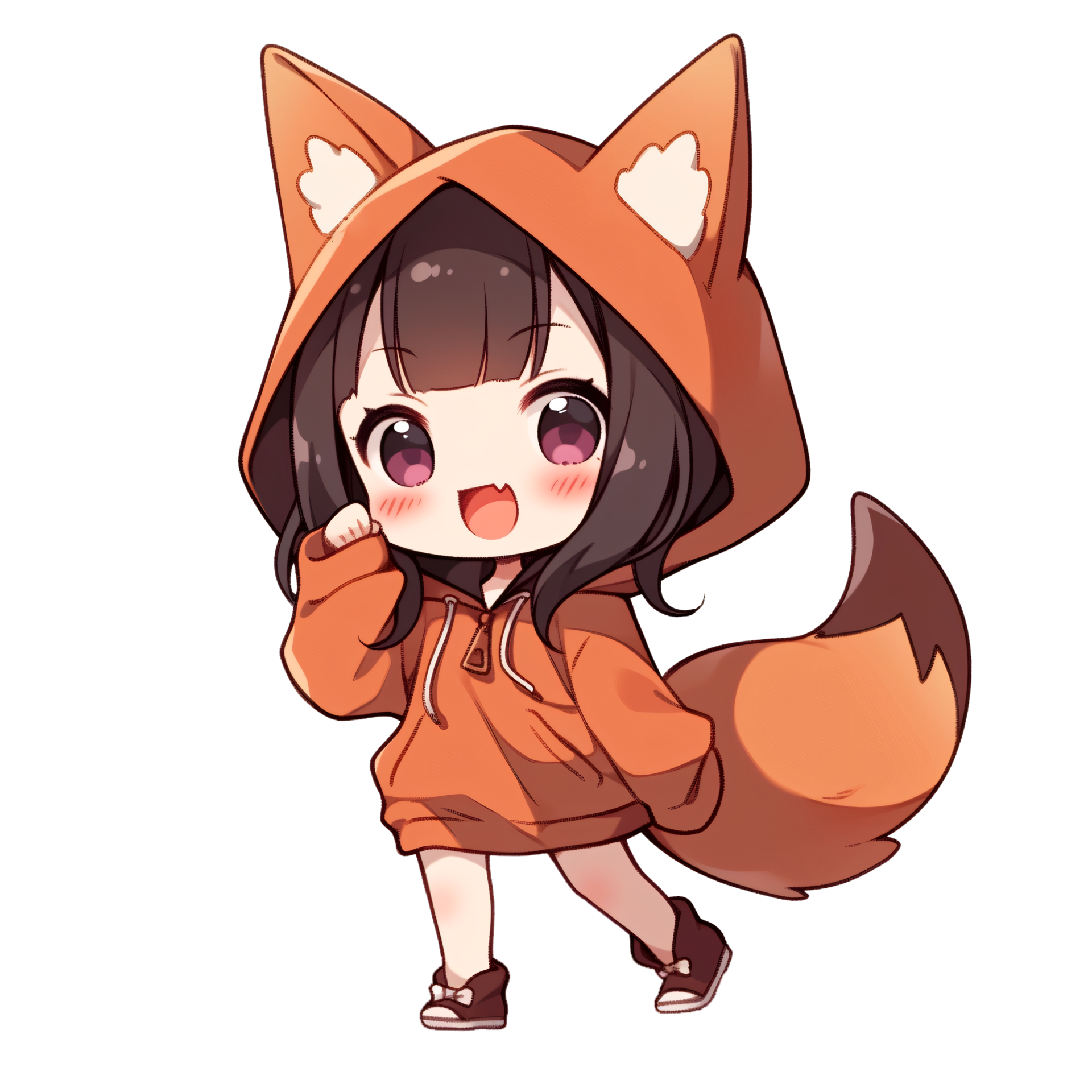 Cute Chibi Girl Wearing A Fox Hoodie Ai Generative 33494350 Png