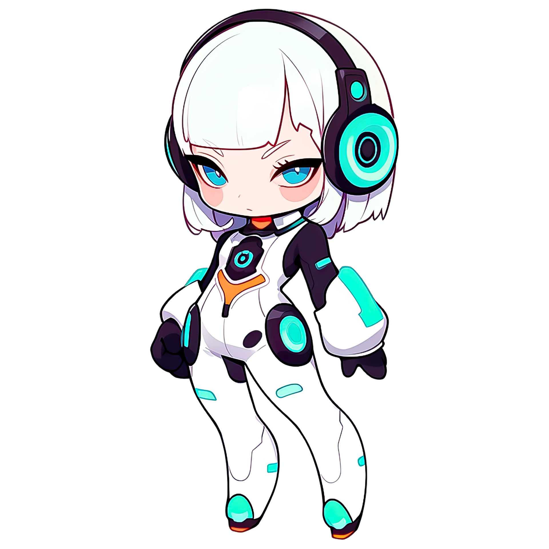 Chibi Futuristic Robot Girl Wearing A Headphones Ai Generative 33494370 Png