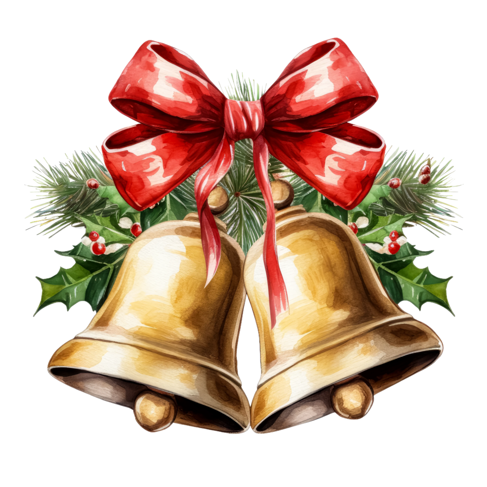 Watercolor Christmas Bell AI Generative 33494584 PNG