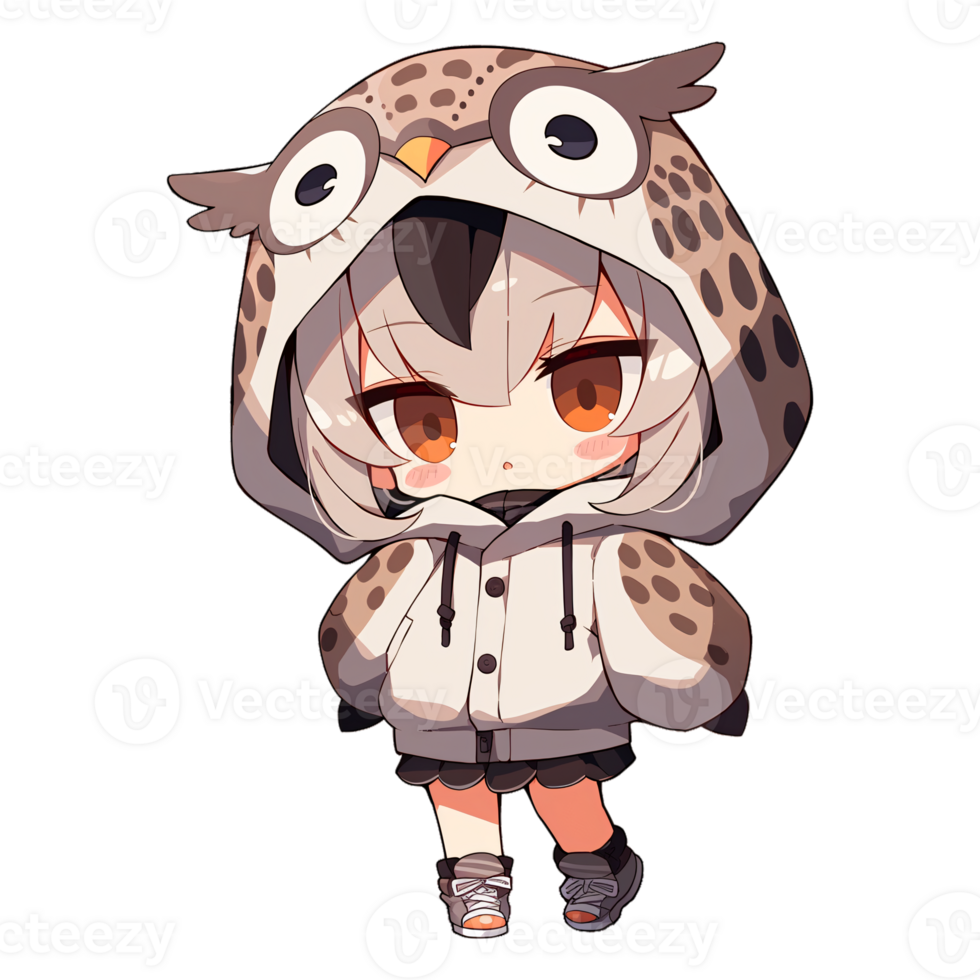 Cute Chibi Girl Wearing An Owl Hoodie Ai Generative 33494746 Png