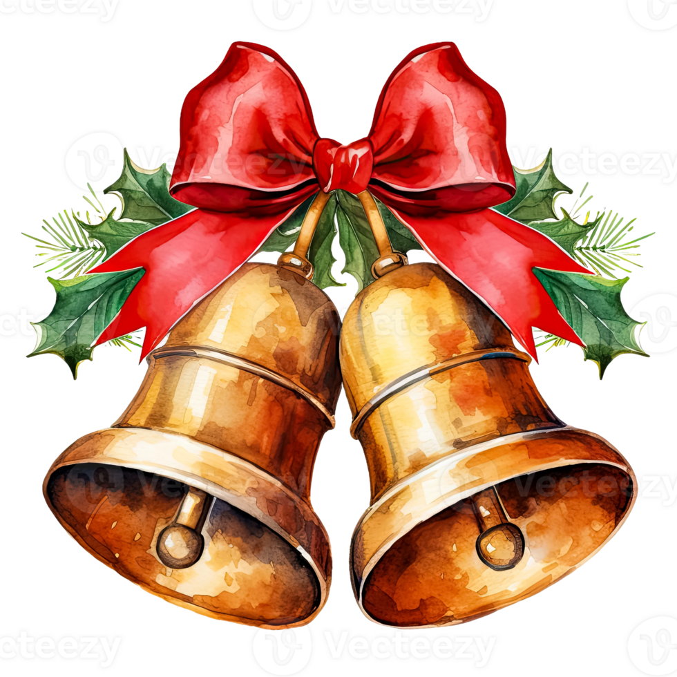 Watercolor Christmas Bell AI Generative 33494803 PNG