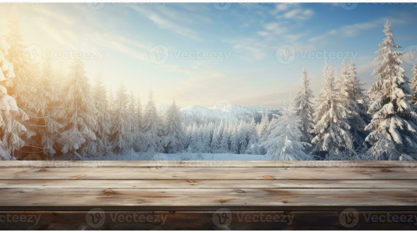Winter landscape with snow covered trees and falling snowflakes. Winter ...