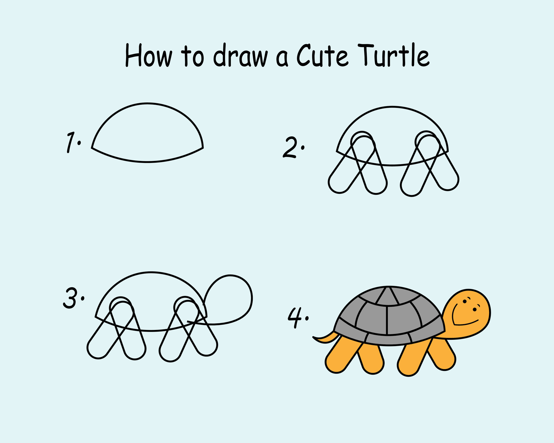 Step by step to draw a Cute Turtle. Drawing tutorial a Cute Turtle ...