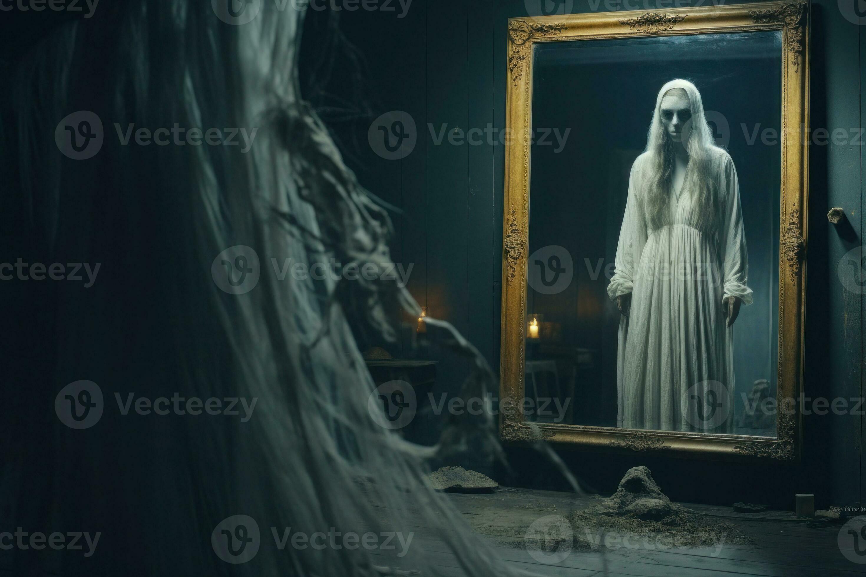 Creepy ghost reflection in mirror. Generative AI 33506900 Stock Photo at Vecteezy