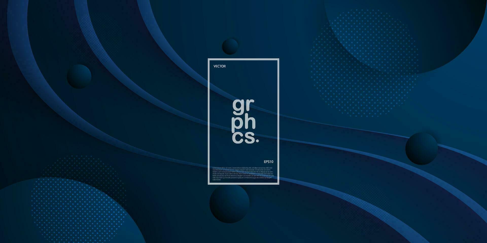 Abstract geometric dark blue background with wave shape, circle pattern, and shadows . 3d look ...