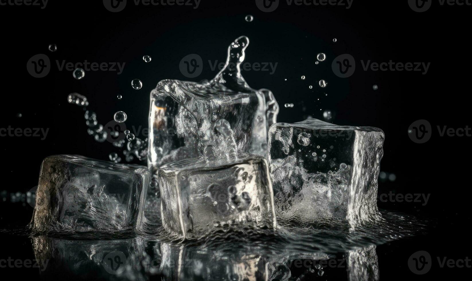 Refreshing ice cubes splashing into a glass of water. Creating using generative AI tools ...