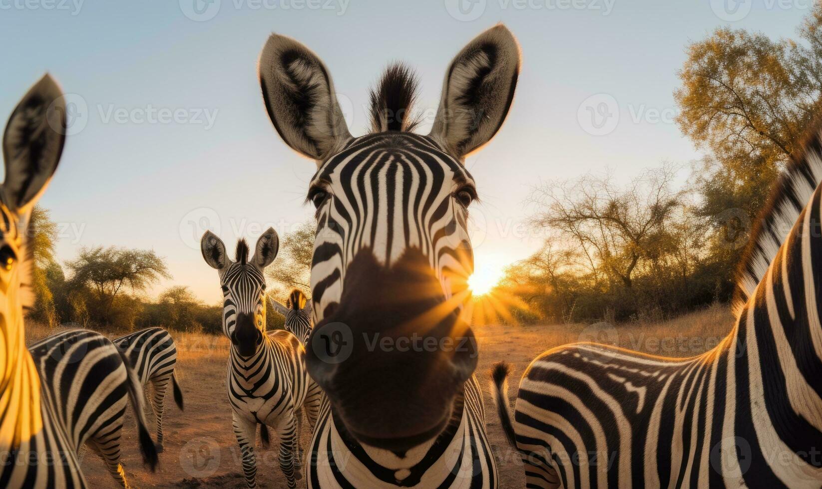 Selfie in the wild Zebra flaunts its black-and-white elegance against the grassy plains ...