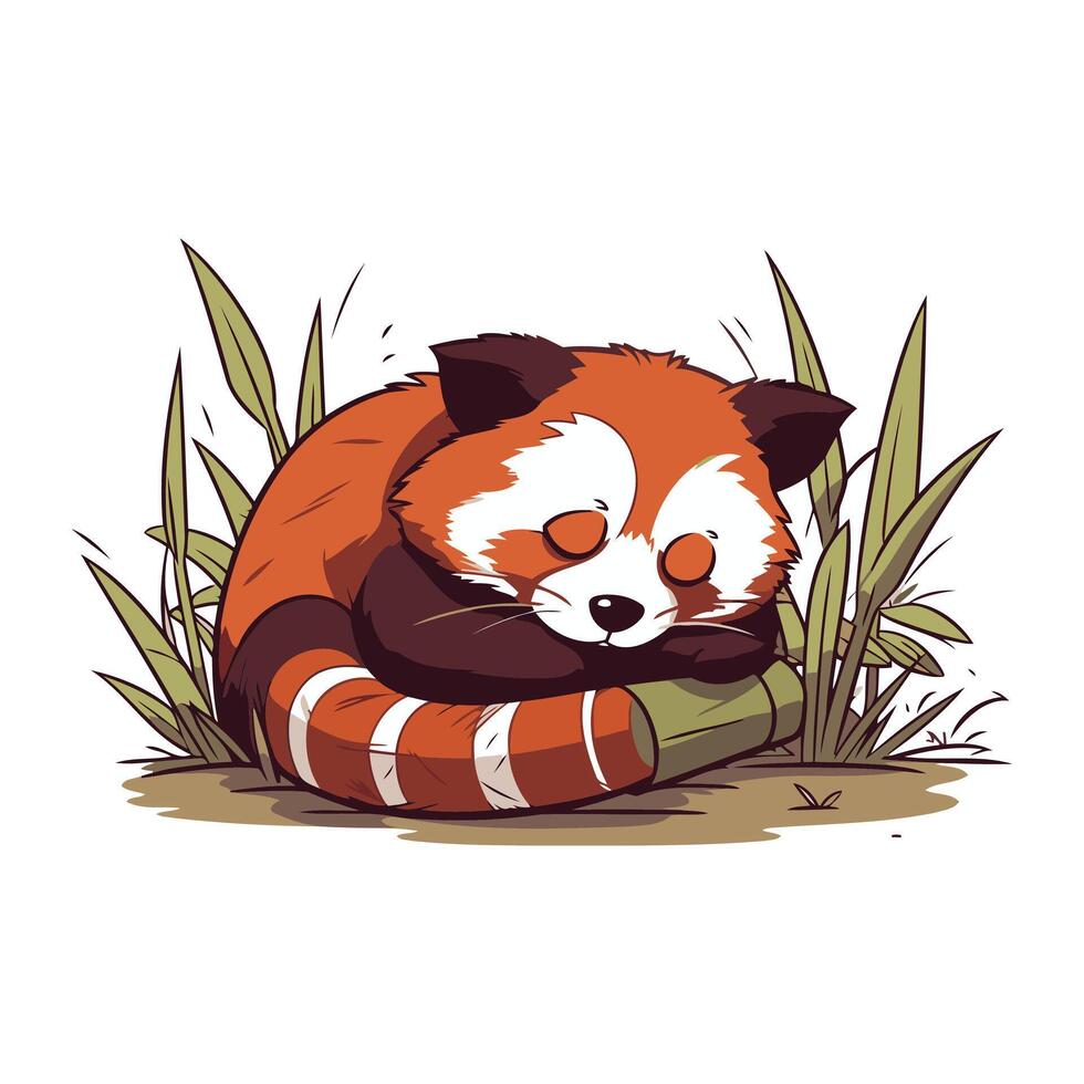 Cute Red Panda Sleeping In The Grass Vector Illustration 33527647 Vector Art At Vecteezy