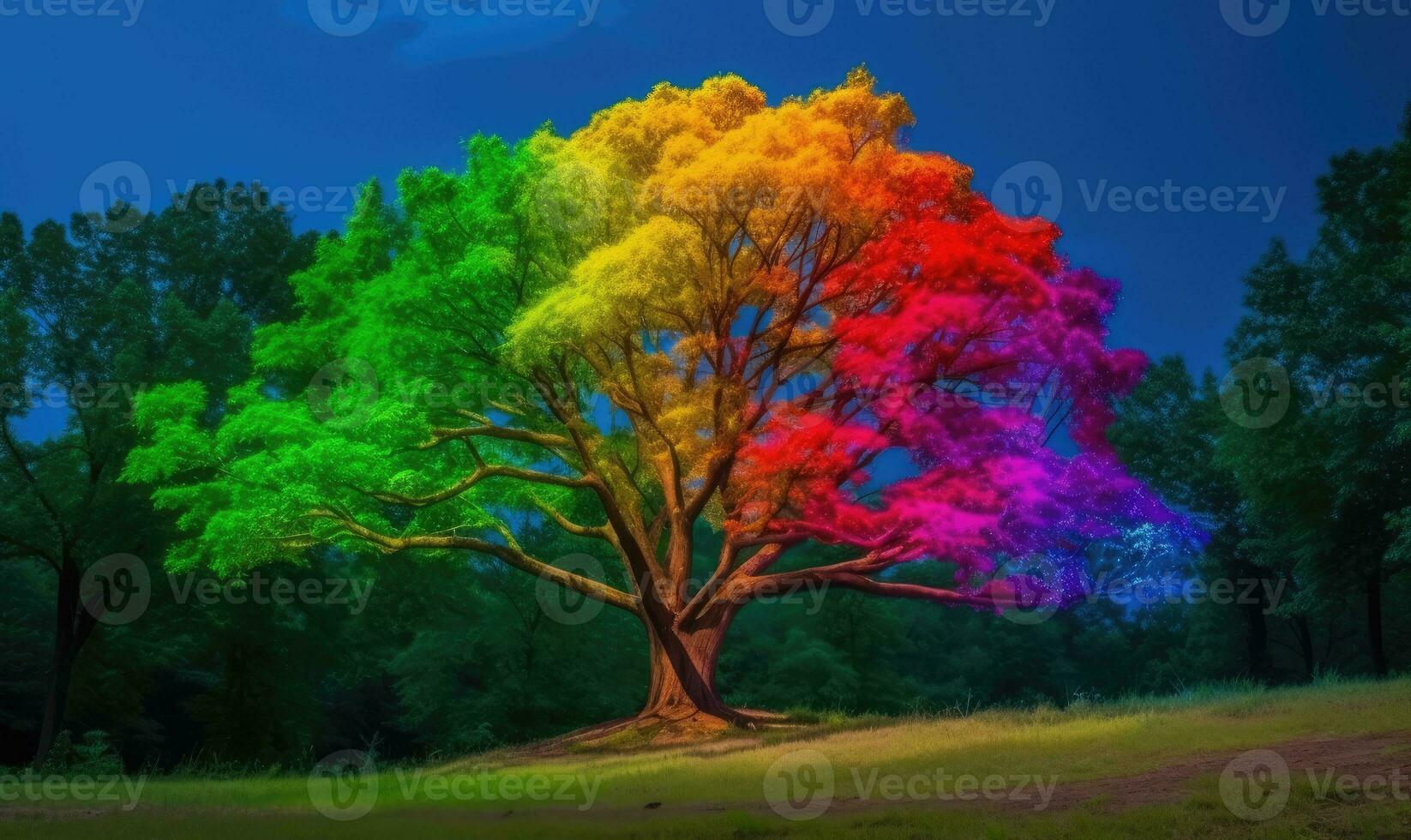 The rainbow trees provide a breathtaking display in the forest Creating ...