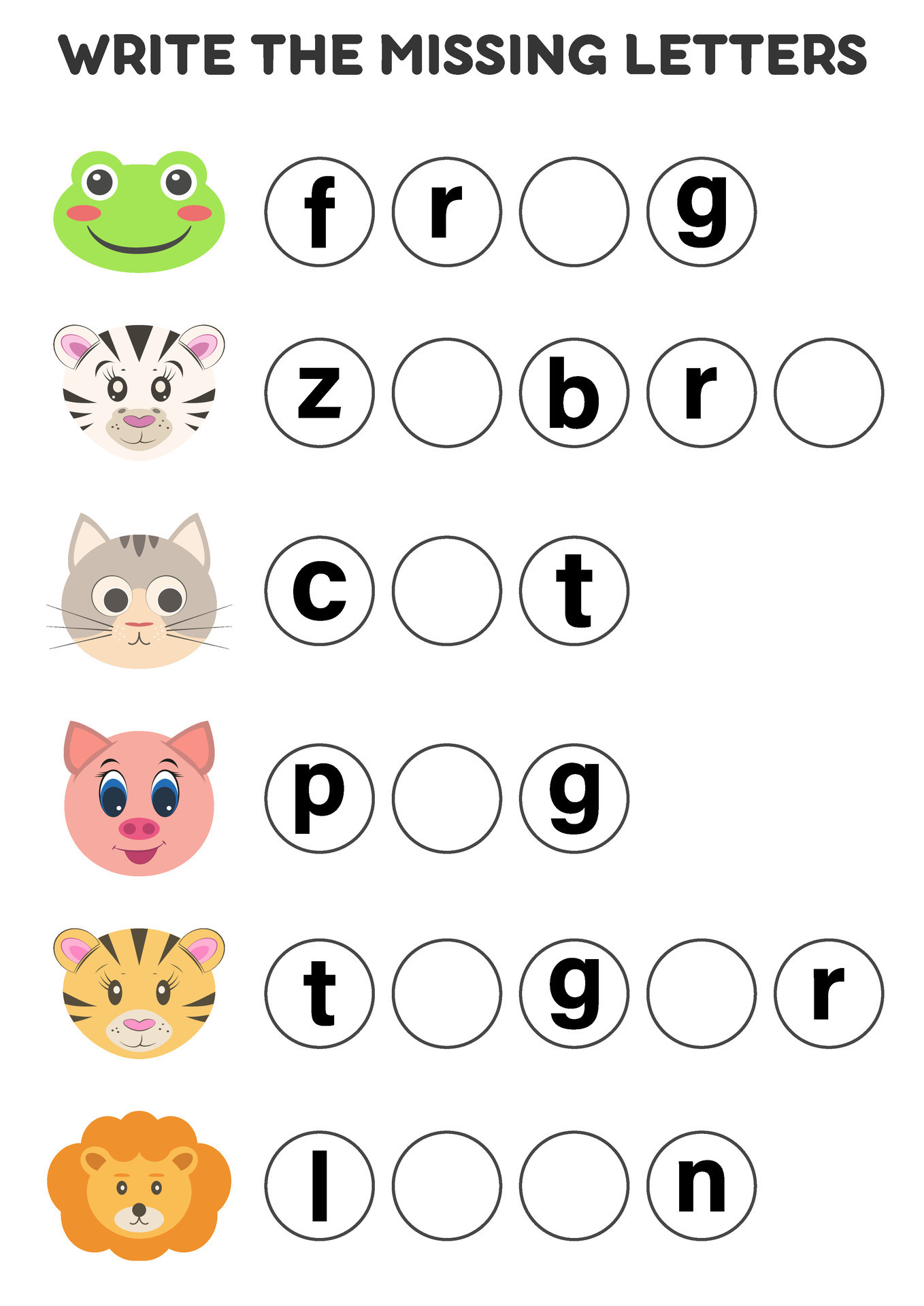 Educational game for kids Fill in the missing letters. Printable ...