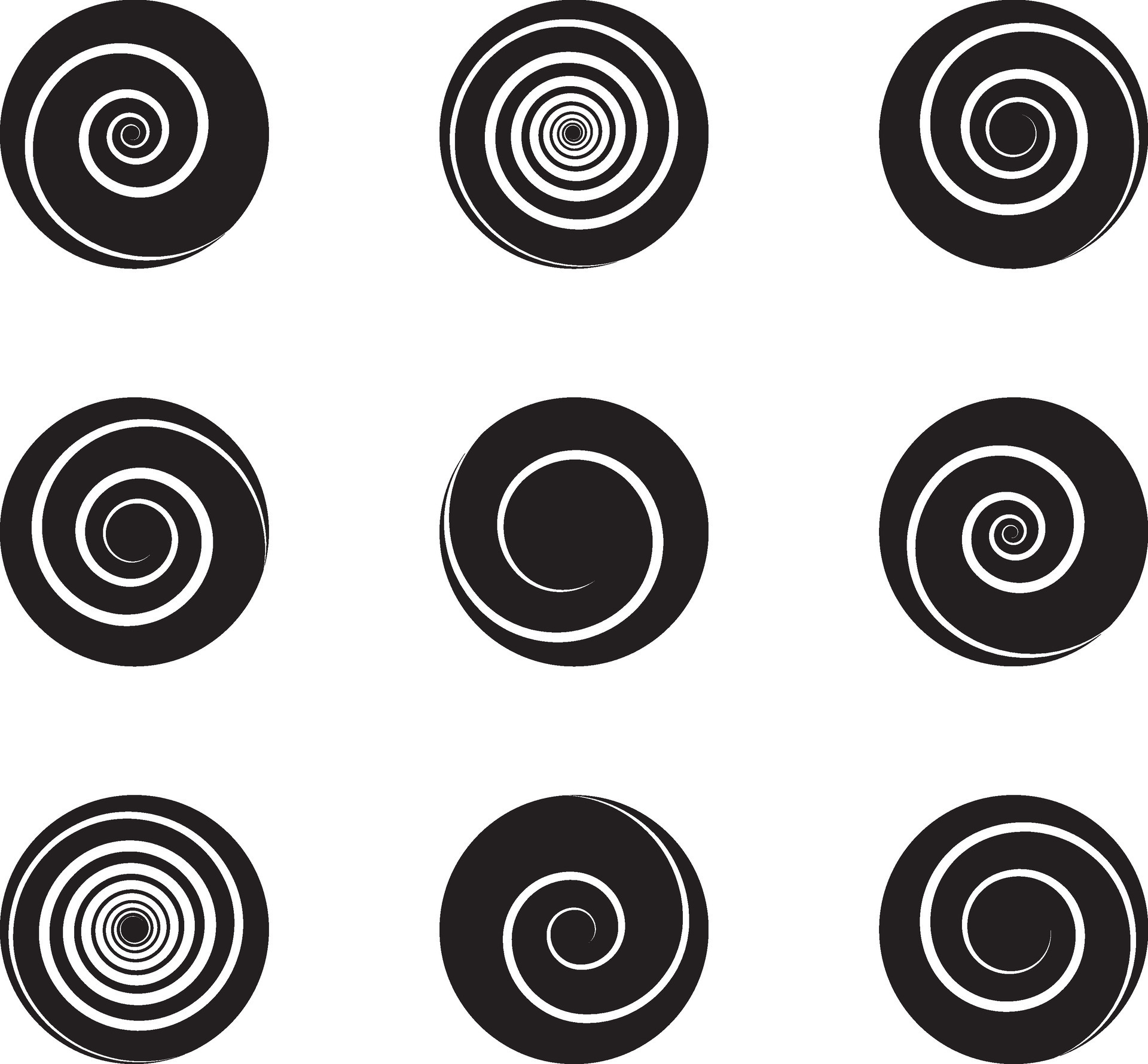 Spiral and swirl motion twisting circles design element set. Vector ...