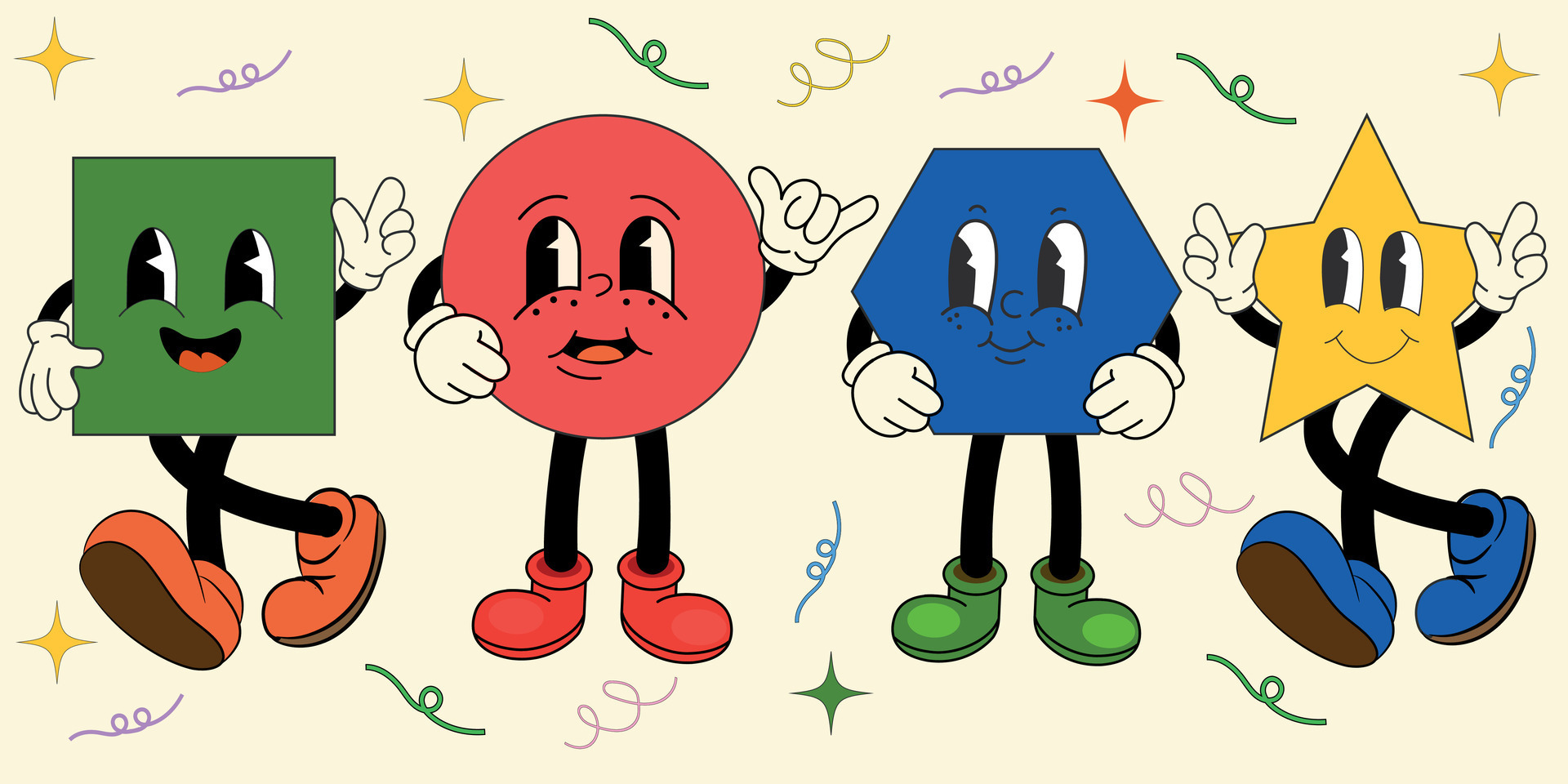 Cute characters in the form of geometric shapes. Cartoon characters in ...