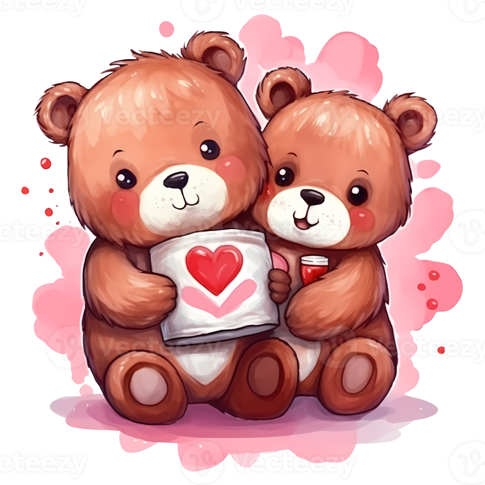 Watercolor Cute Cola Bear Couple Valentine Clipart Illustration AI ...