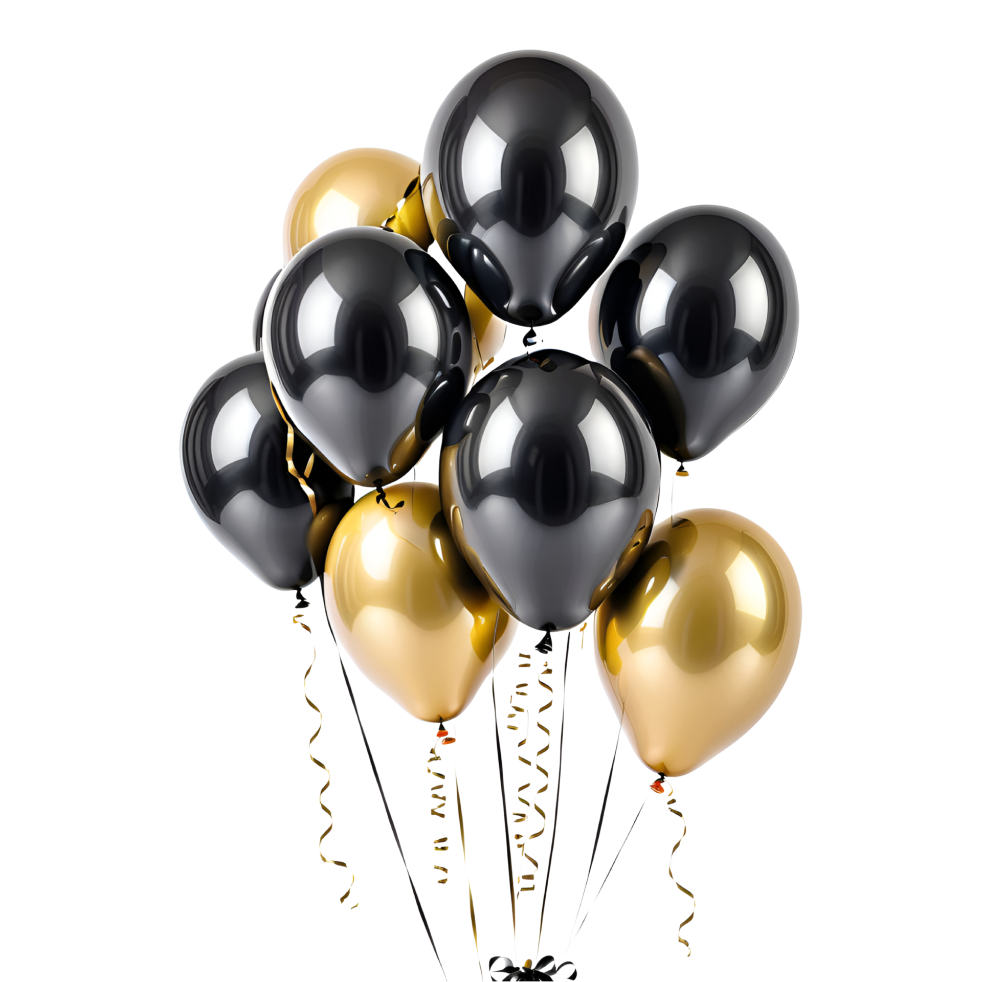 3d Realistic Helium Black And Gold Balloons Isolated Ai Generative