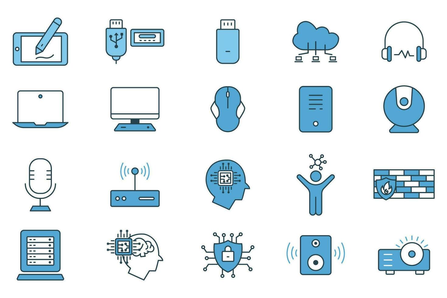 computer technology icon set. laptop, monitor, cloud computing ...