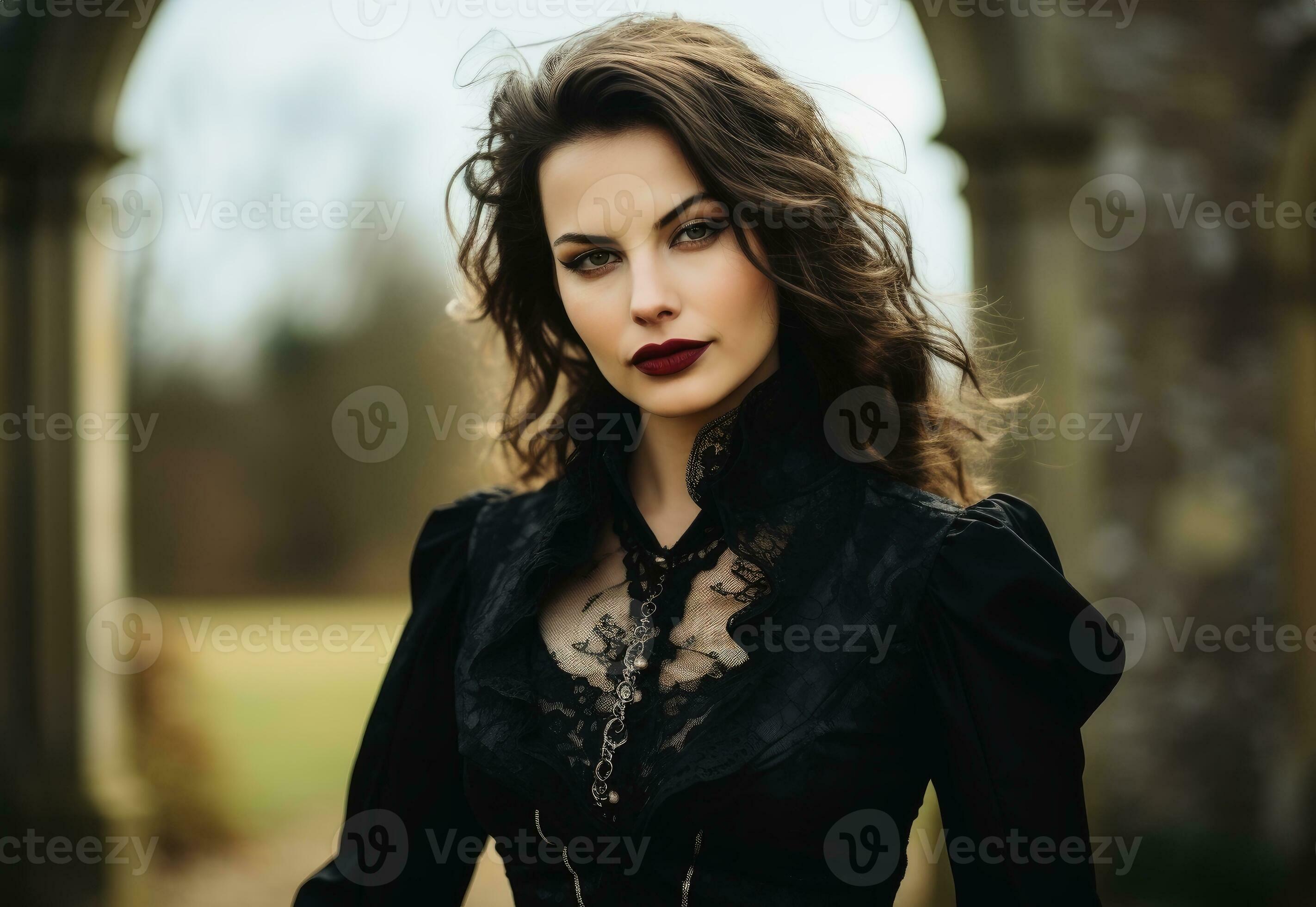 A beautiful gothic woman portrait in a traditional gothic dress.AI generative 33564045 Stock ...